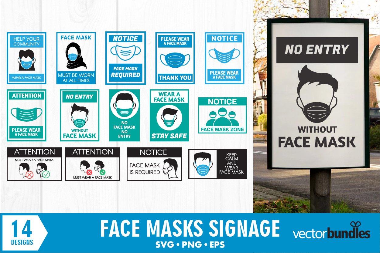 Face mask signage bundle svg (778307) | Illustrations | Design Bundles