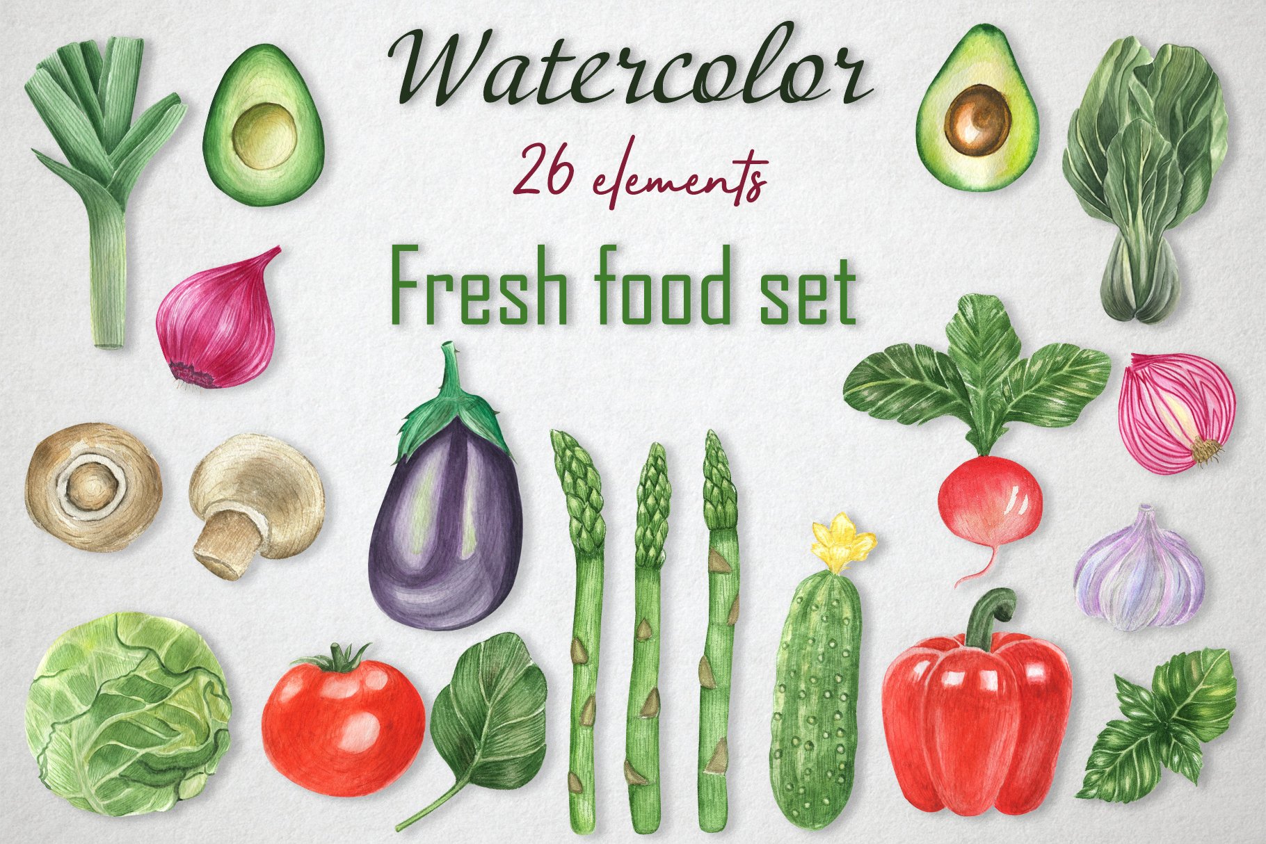 Watercolor fresh food set (1259148) | Illustrations | Design Bundles