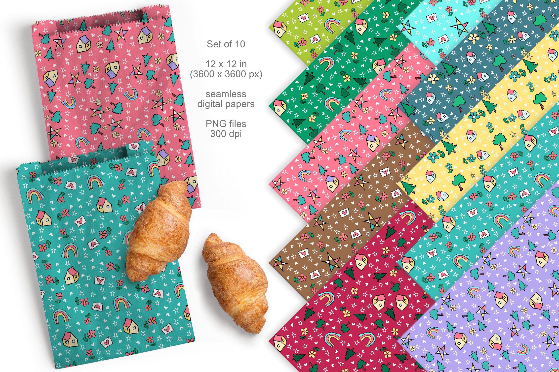 Patterned Kids Friendly Seamless Papers 10 PNG files