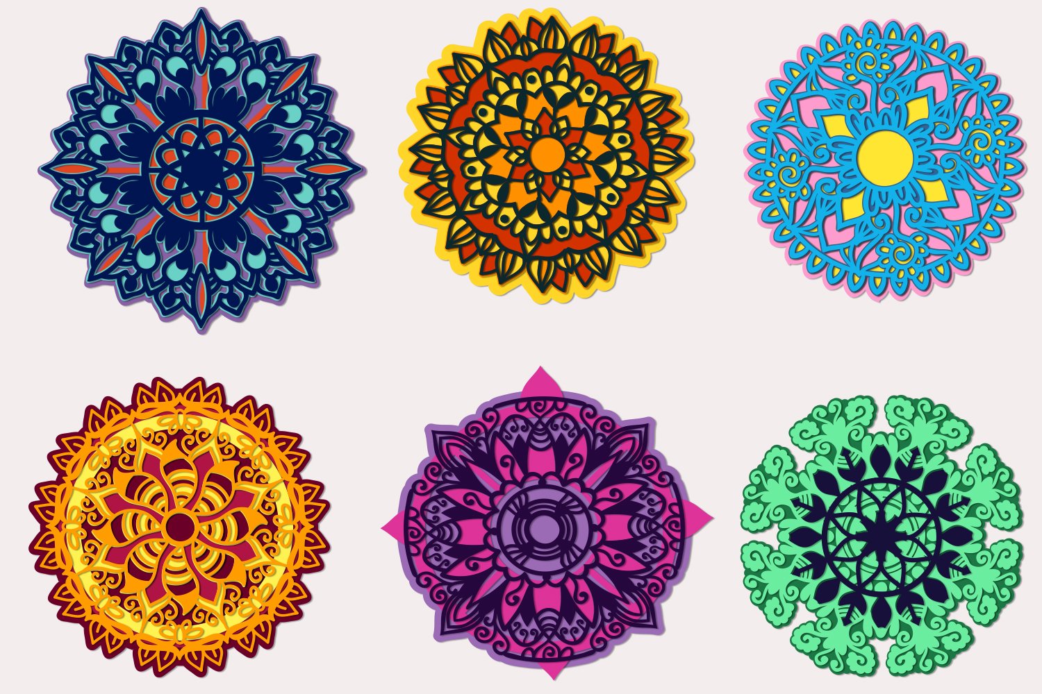Detailed 3D Mandala Collection - 6 SVG items