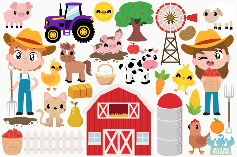 Happy Farm Clipart, Instant Download Vector Art (364907 ...