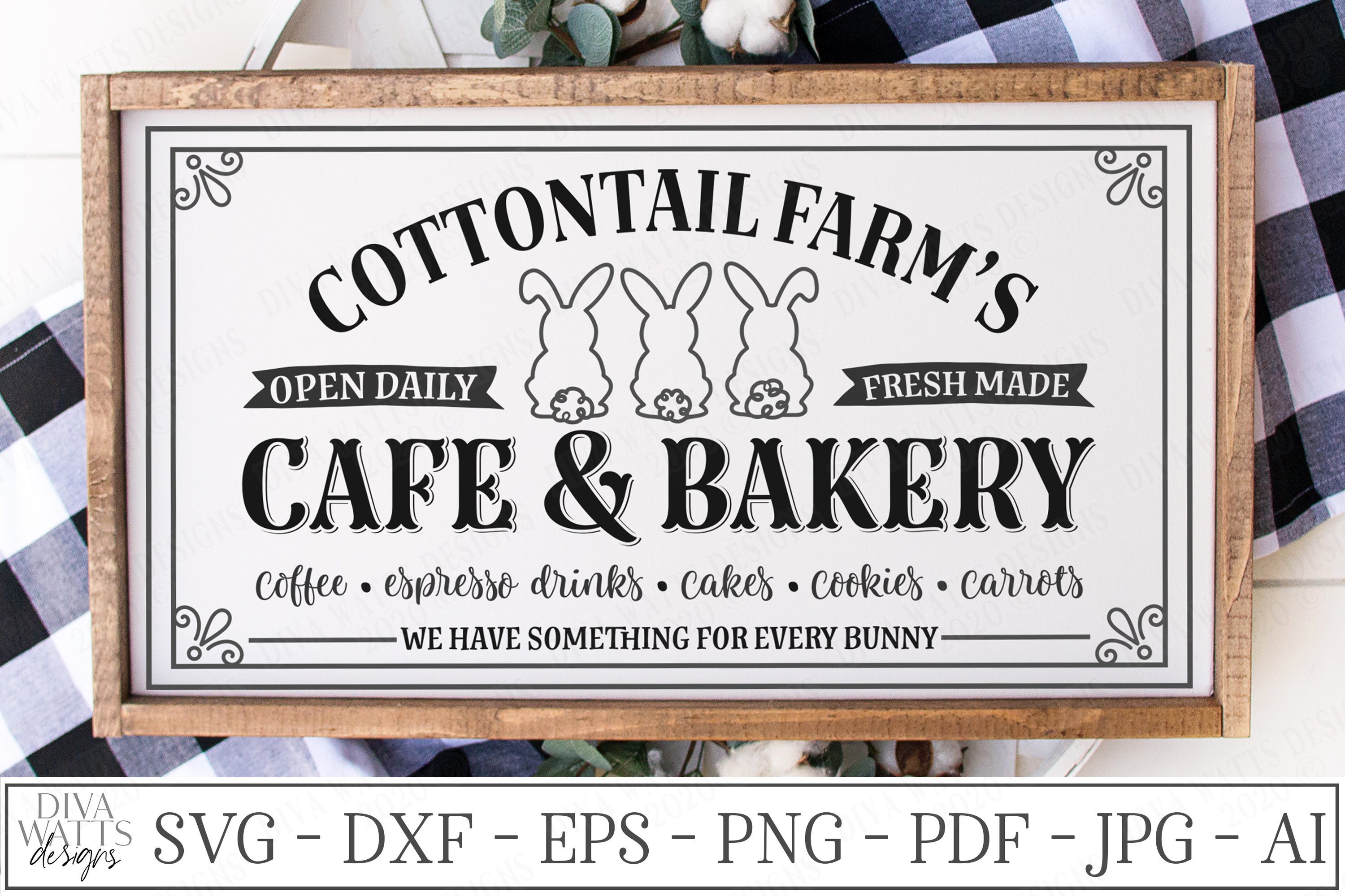 Cottontail Farms Cafe & Bakery - Easter Bunny Sign SVG DXF (488381 ...