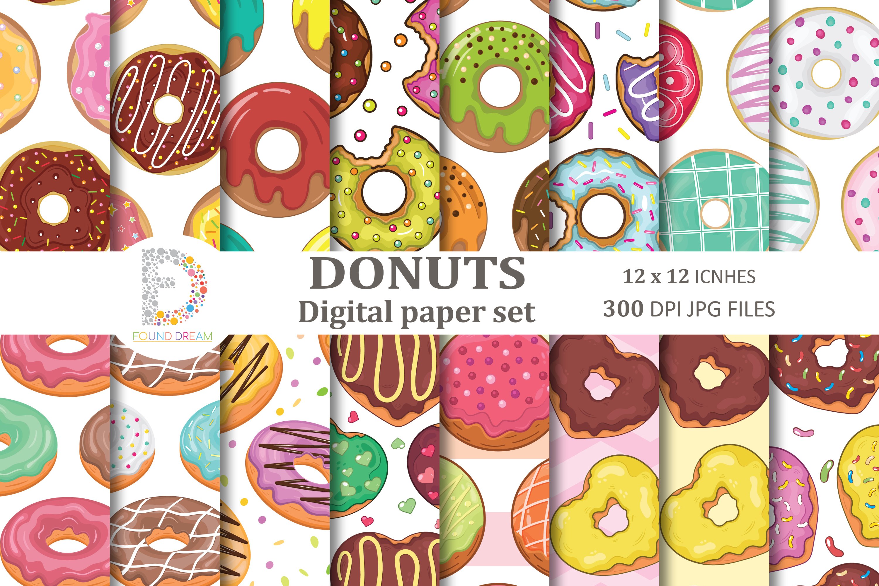 Donuts Digital Papers| 12 x 12 inches 300DPI JPG files (562831 ...