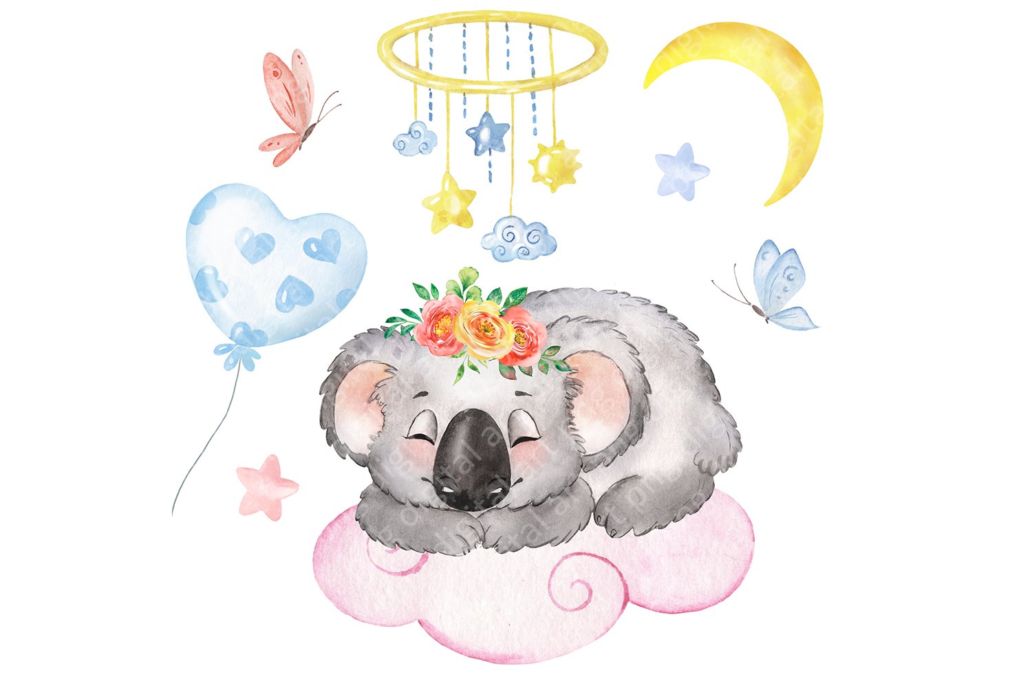 Watercolor Koala clipart. Baby shower decor. Koala sleeping (690738 ...