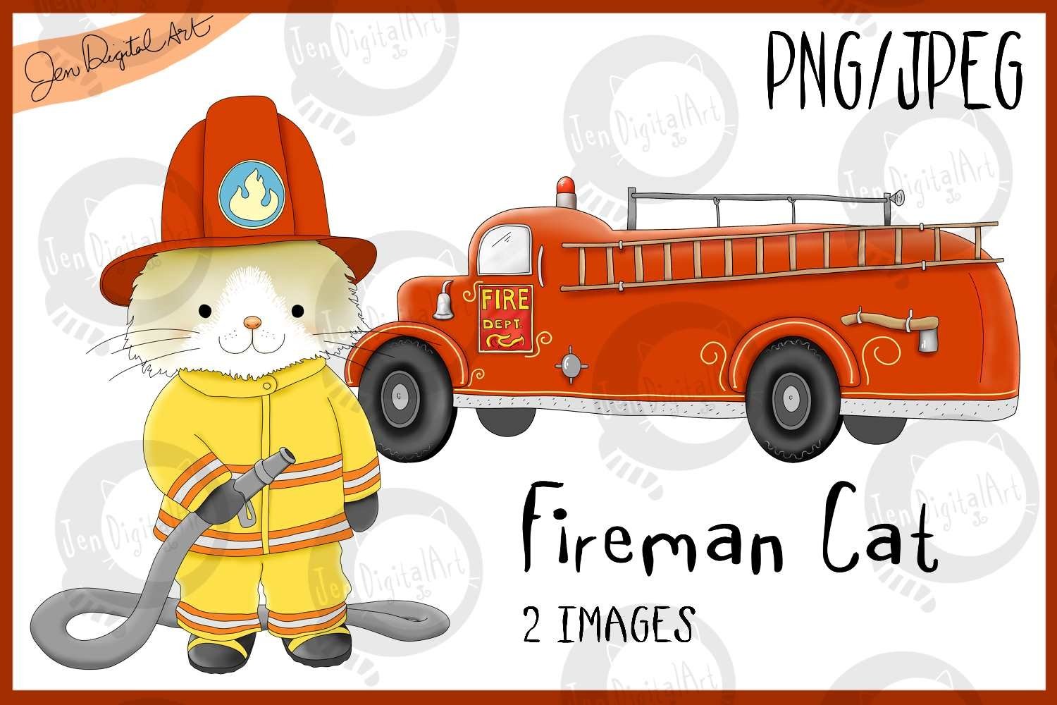 Fireman Cat | Firetruck | PNG/JPEG | Clip Art illustrations (125120 ...