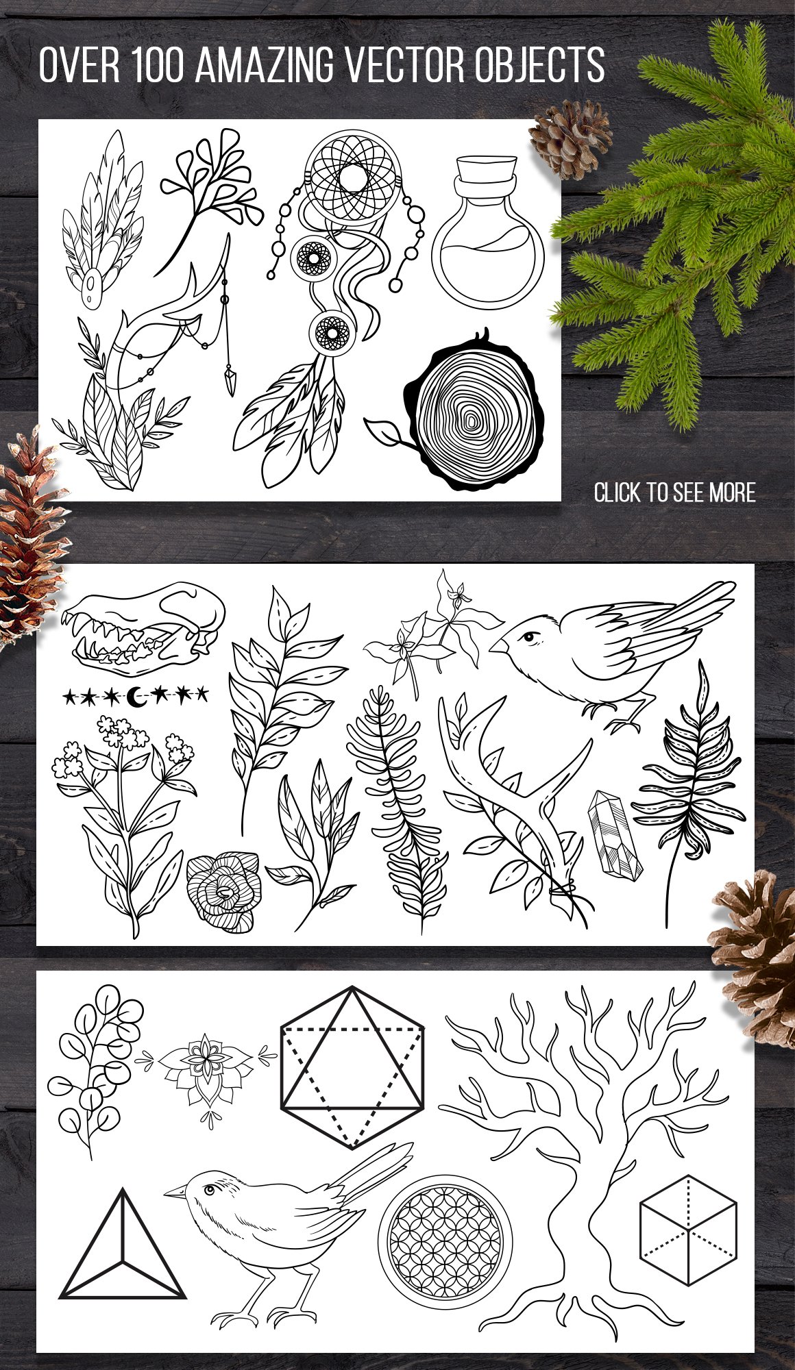 Sacred forest- big vector design kit (20228) | Illustrations | Design ...