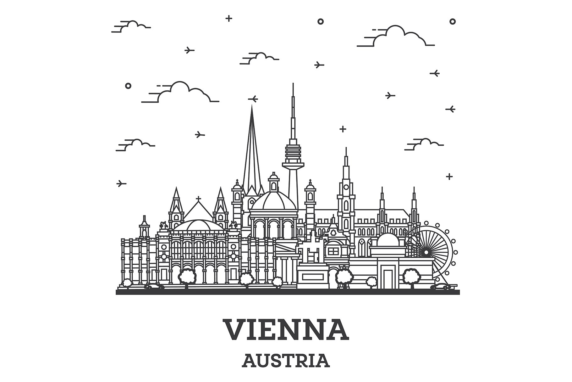 Outline Vienna Austria City Skyline (1223561) | Illustrations | Design ...