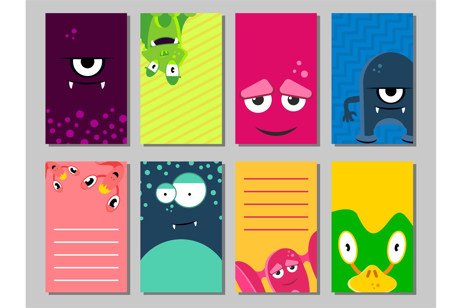 Colorful funny cards set with cute monsters. Templates for b (779324 ...