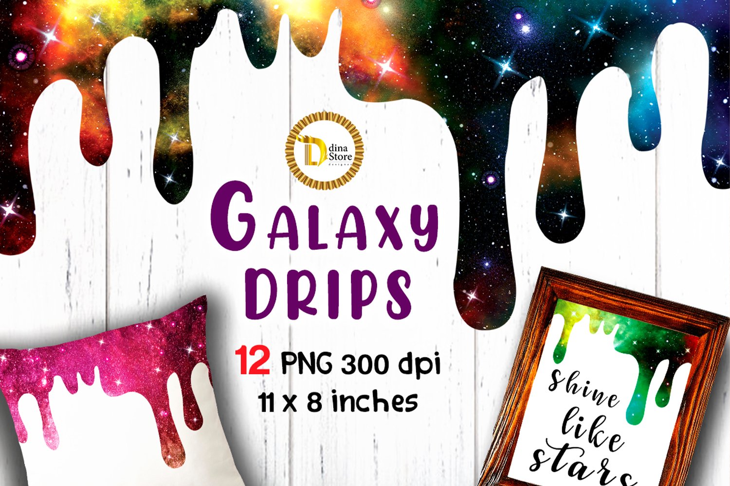 Galaxy Dripping Borders PNG Bundle | 12 Drips Clipart