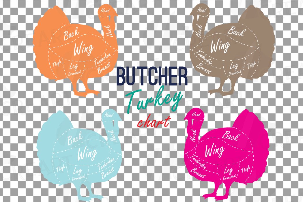 Butcher turkey diagram clip art, digital turkey chart, turke (109376 ...