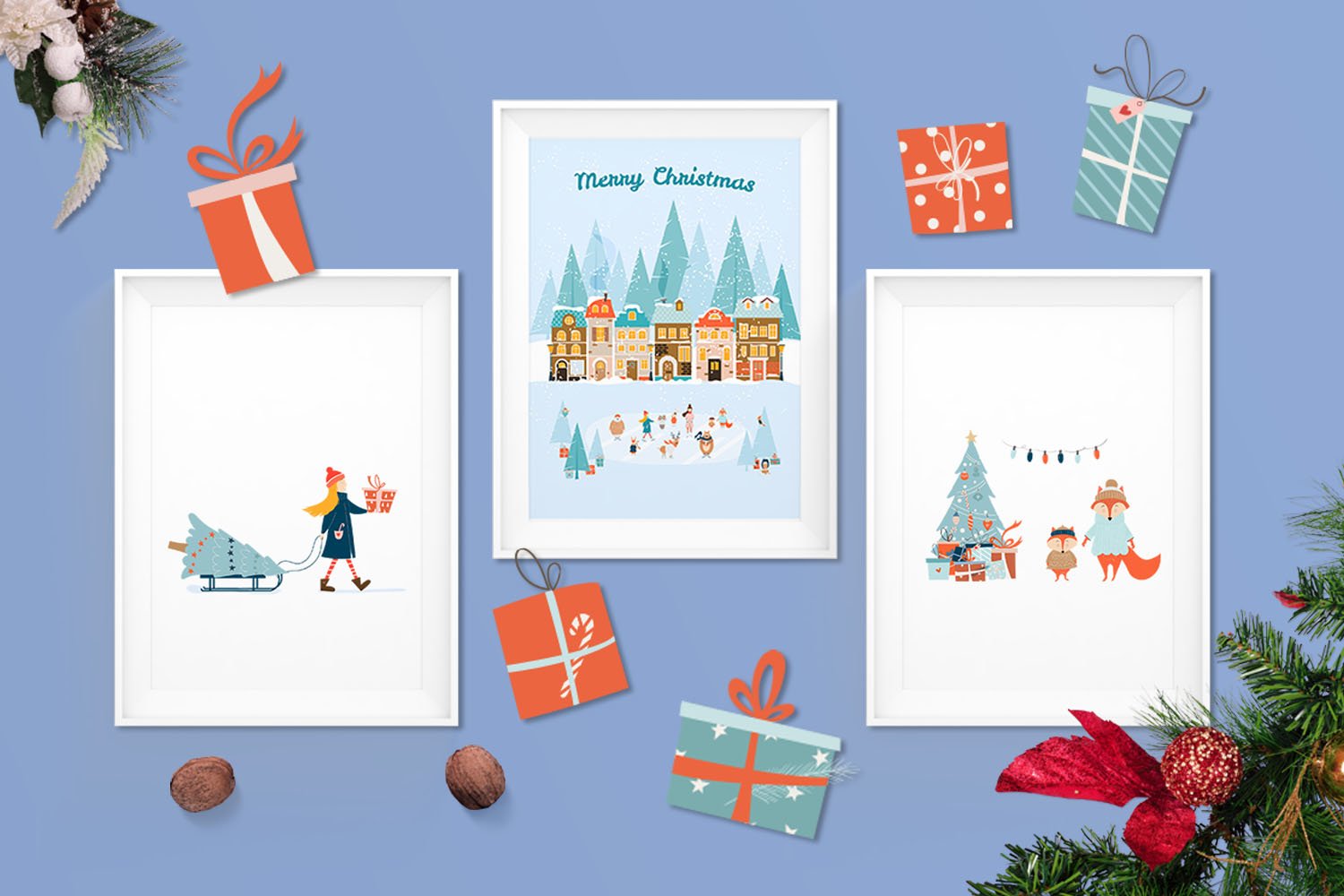 Big Christmas bundle with vector elements, patterns, cards (1013757 ...
