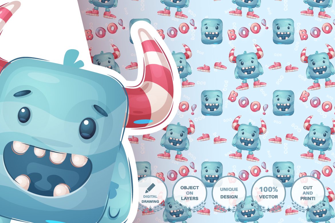 Set cute sticker - seamless pattern (1079765) | Illustrations | Design ...