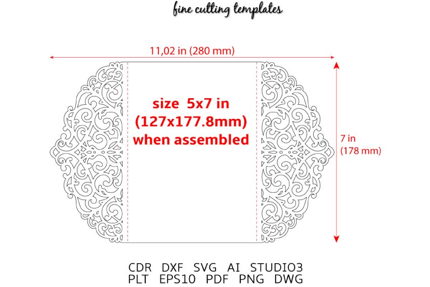 Wedding Invitation SVG 5x7 Gate fold card cutting template. (434430 ...