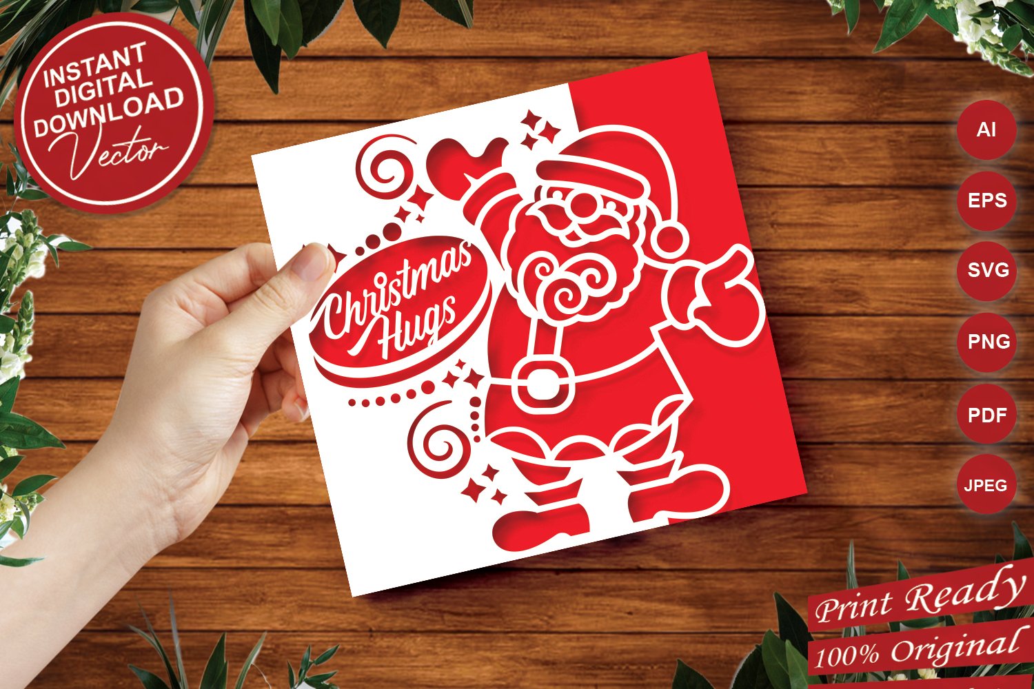 Papercut Happy Santa Christmas Hugs Card Cover Template