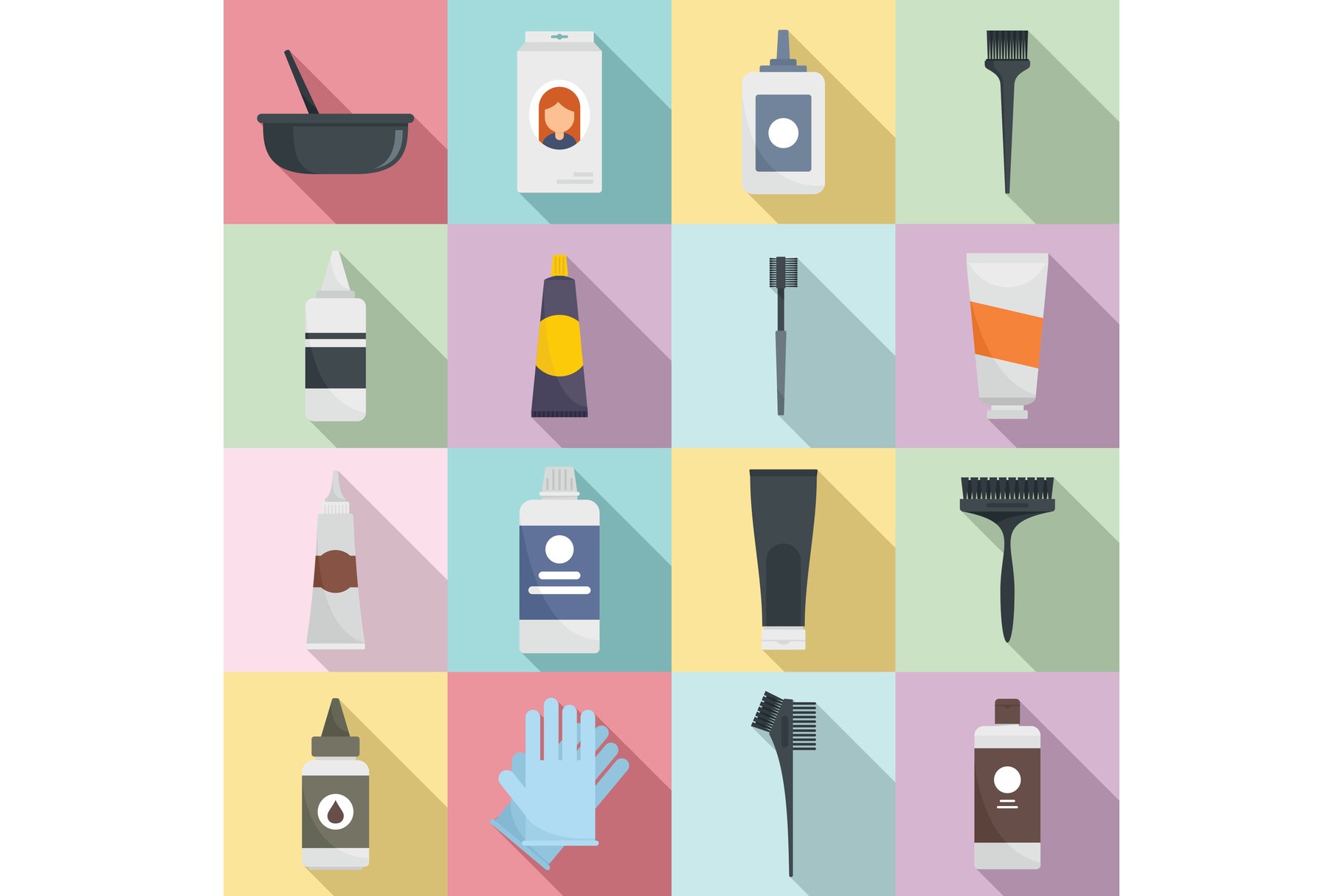 Hair dye icons set, flat style (547603) | Illustrations | Design Bundles