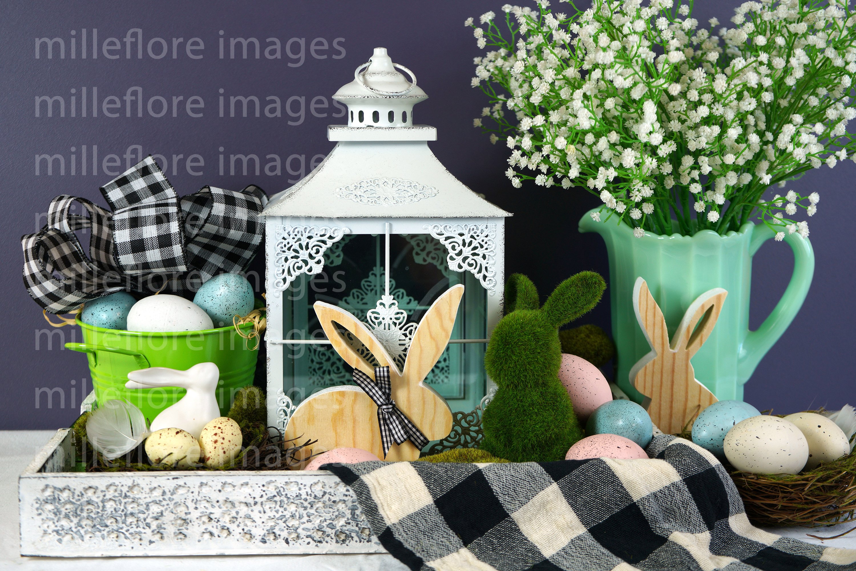 Easter farmhouse style buffalo plaid vignette styled photo (1271195 ...
