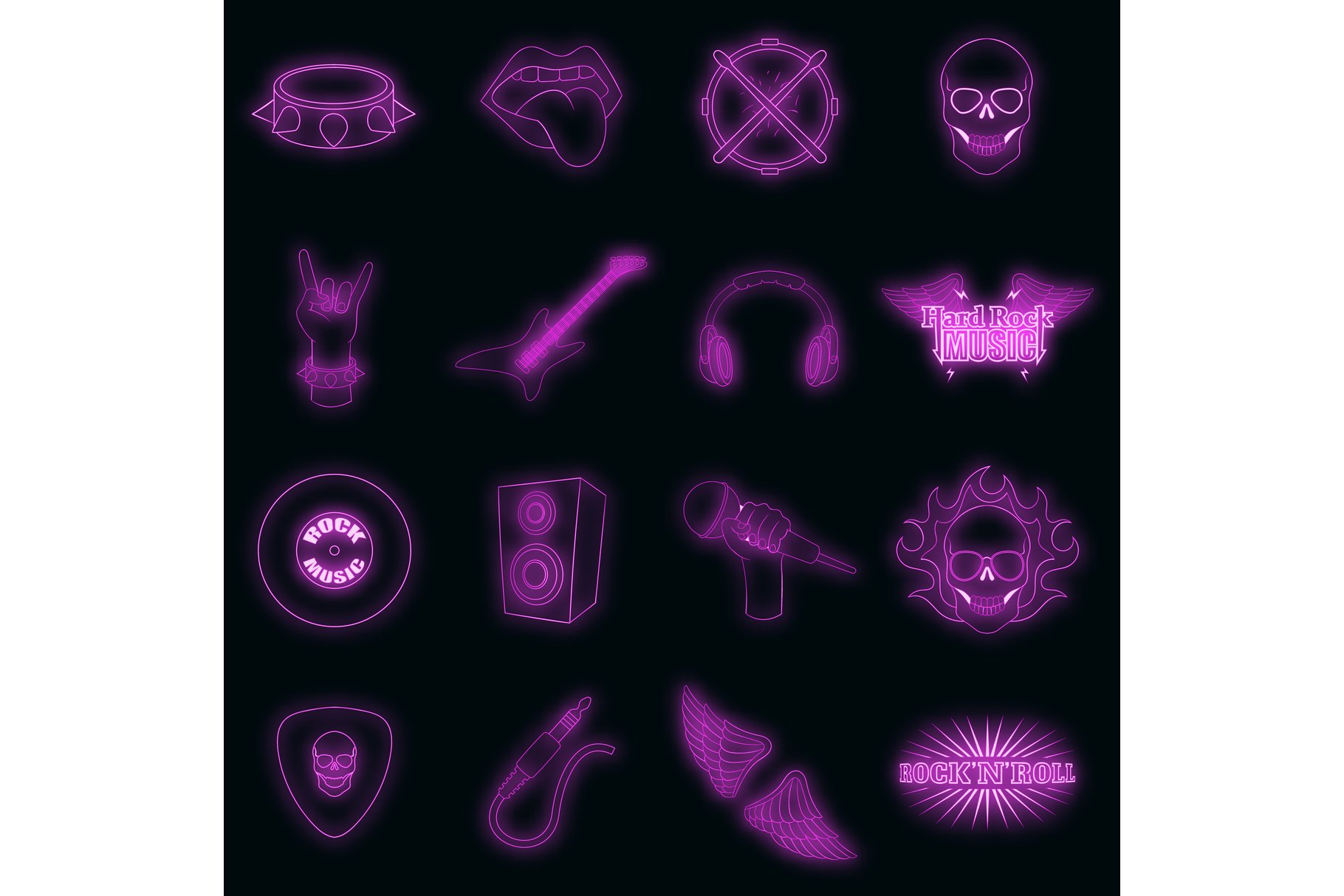Rock music icons set vector neon (1784635) | Icons | Design Bundles