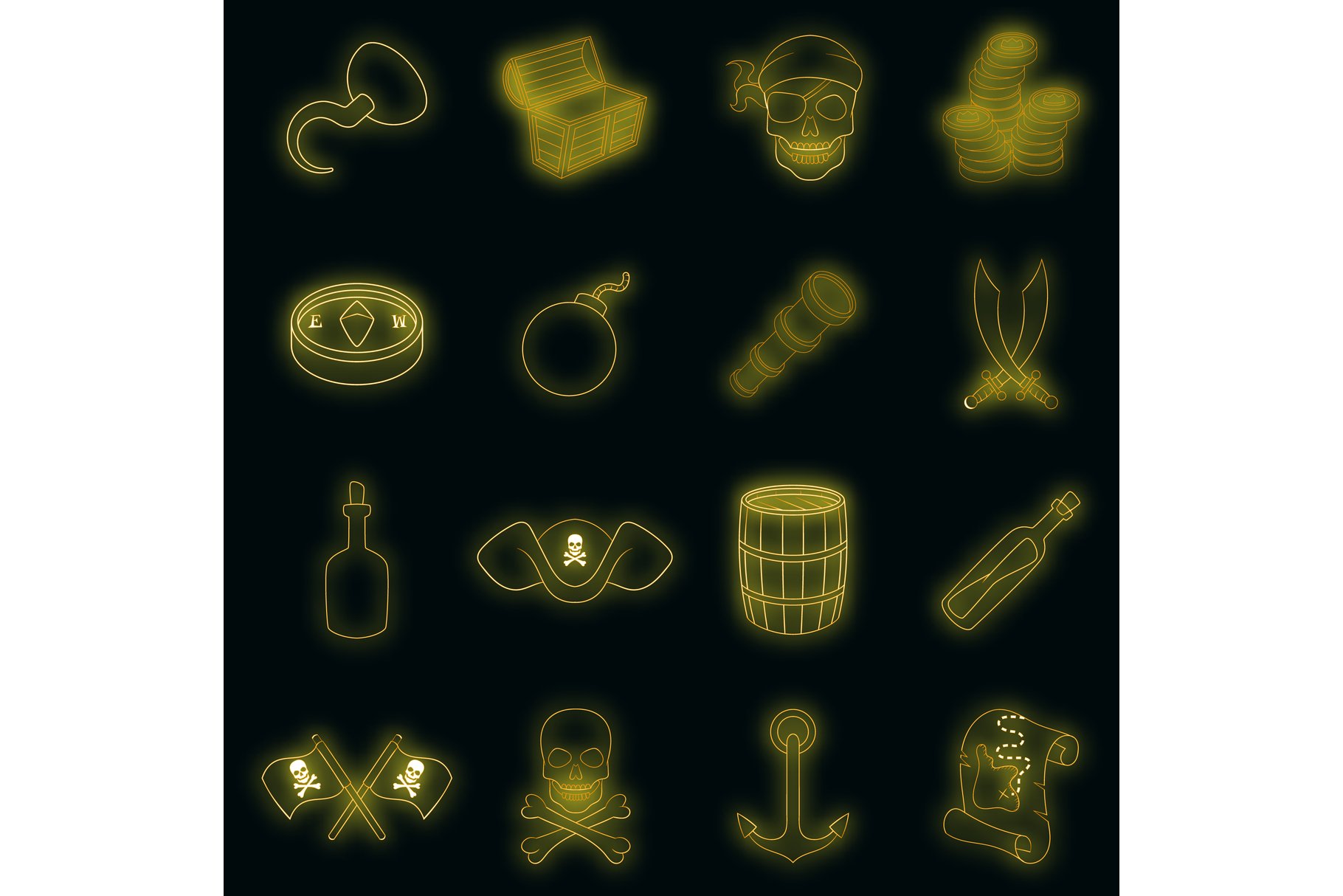 Pirate culture symbols icons set vector neon (1784637) | Icons | Design ...