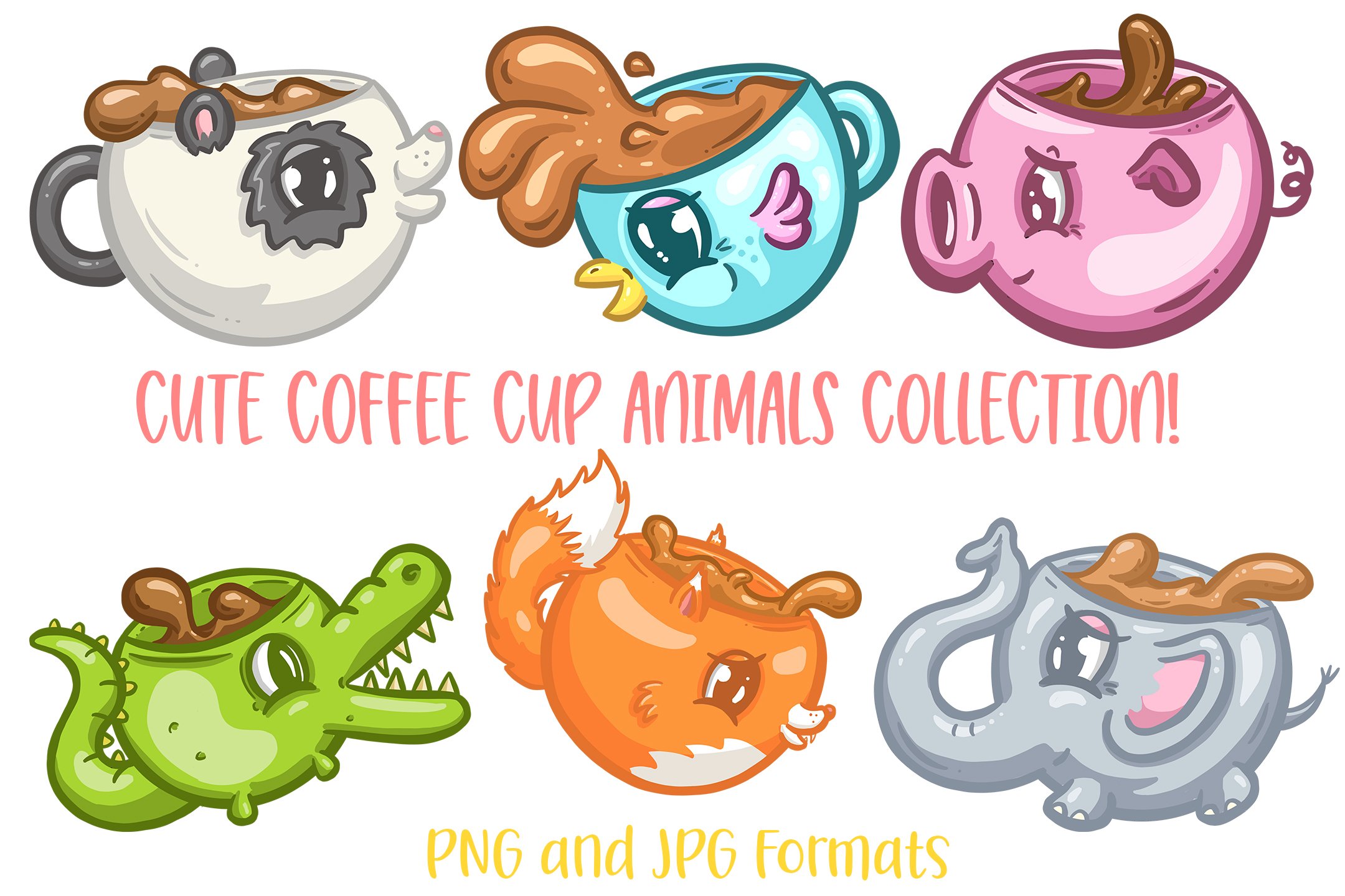 Pet Animal Cute Coffee Cup Illustration Cartoon Logo PNG JPG