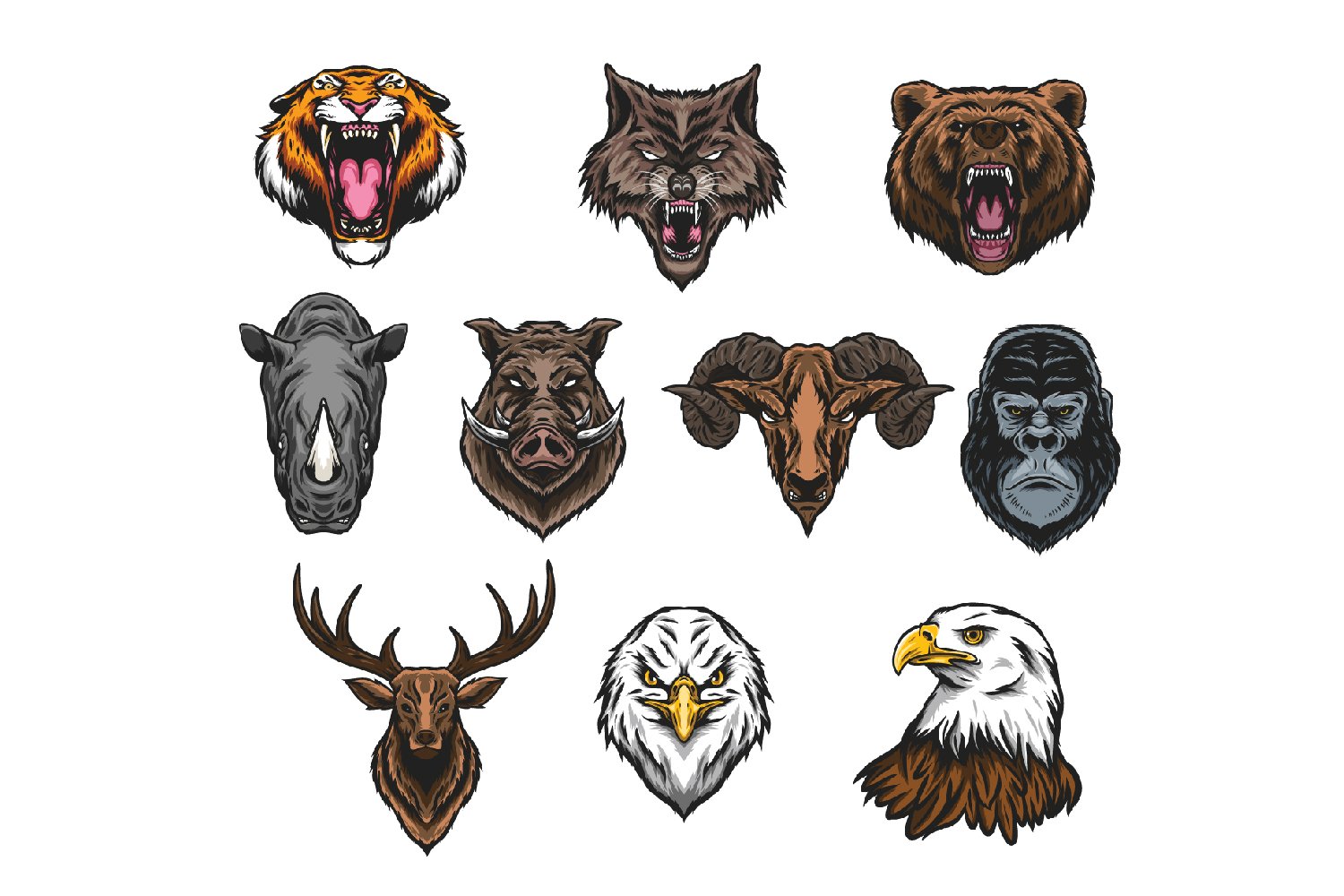 10 Animal Head Vector Illustration (1419194) | Vectors | Design Bundles