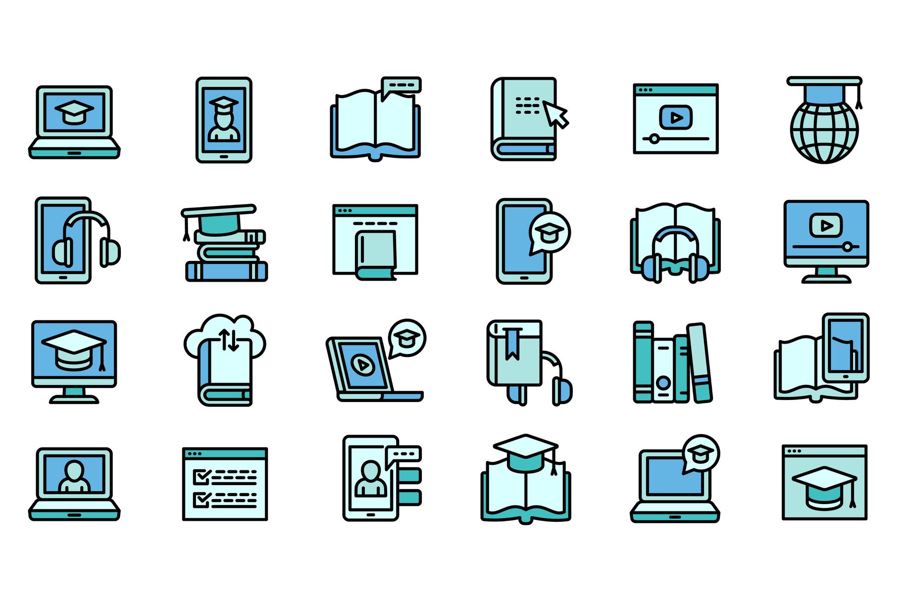 Interactive learning icons set, outline style (1379514) | Icons ...