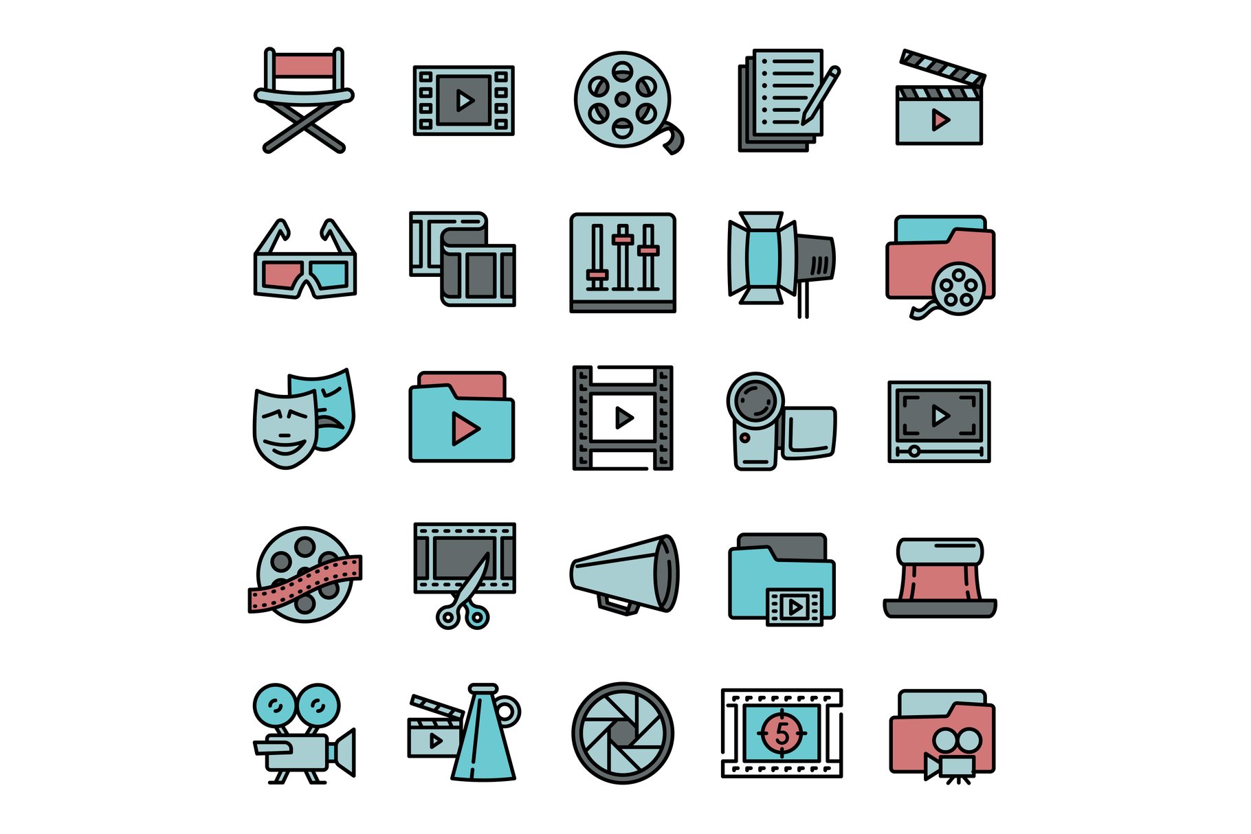 Film production icon, outline style (1379524) | Icons | Design Bundles