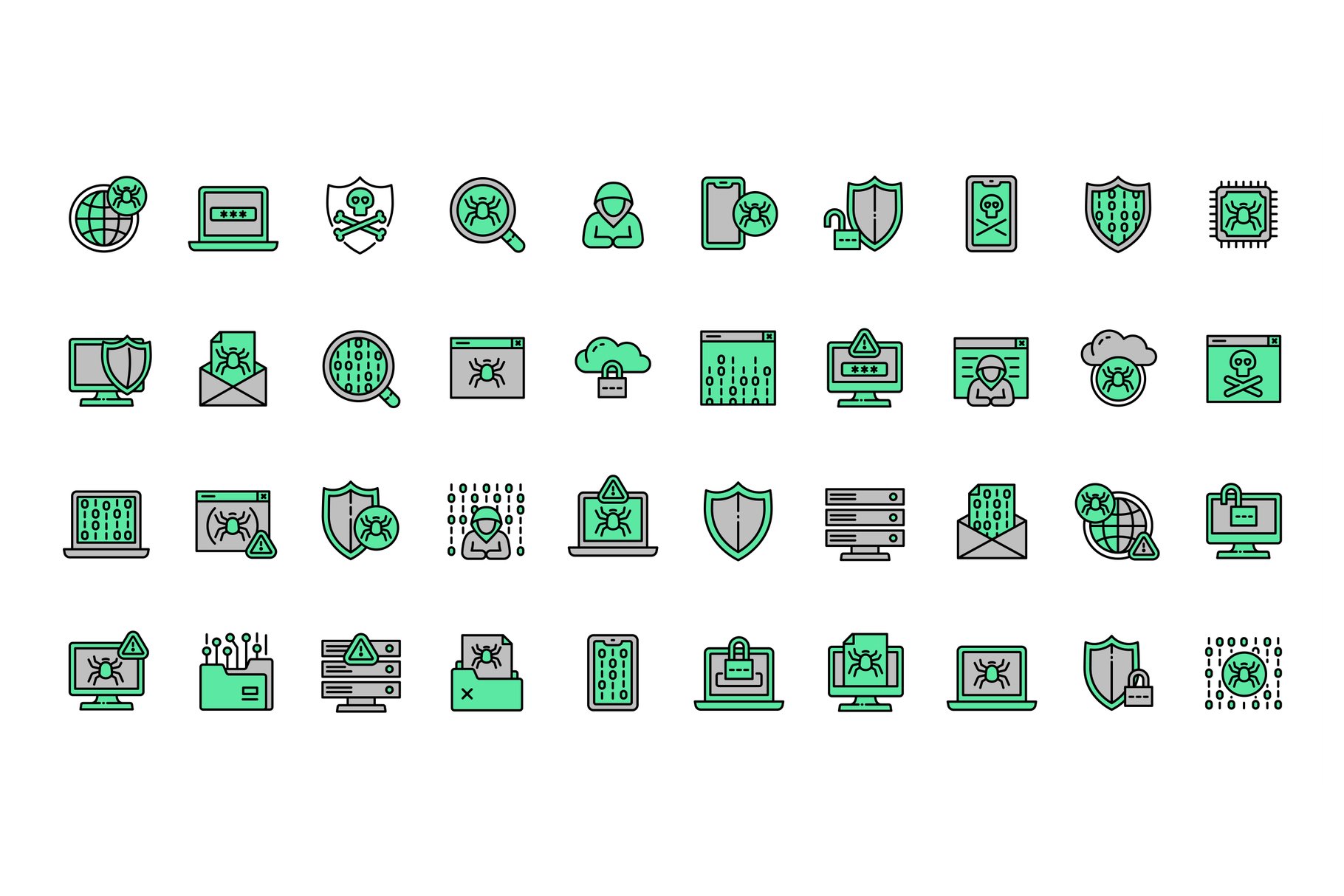 Cyber attack icons set outline vector. Virus bug (2237610) | Icons ...