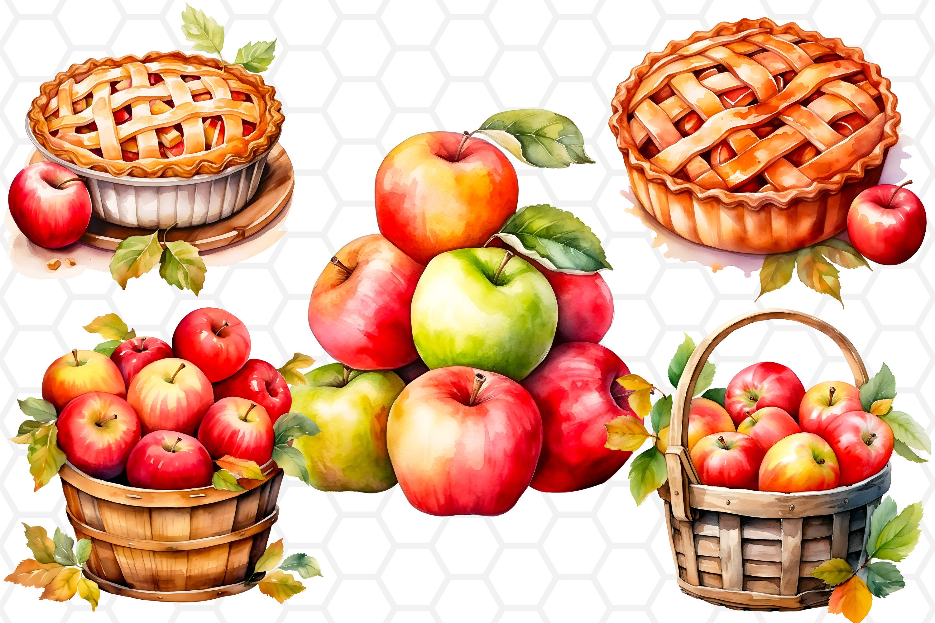 Apple Harvest Clipart Vector Cute Apples Pile With Leaves. Autumn