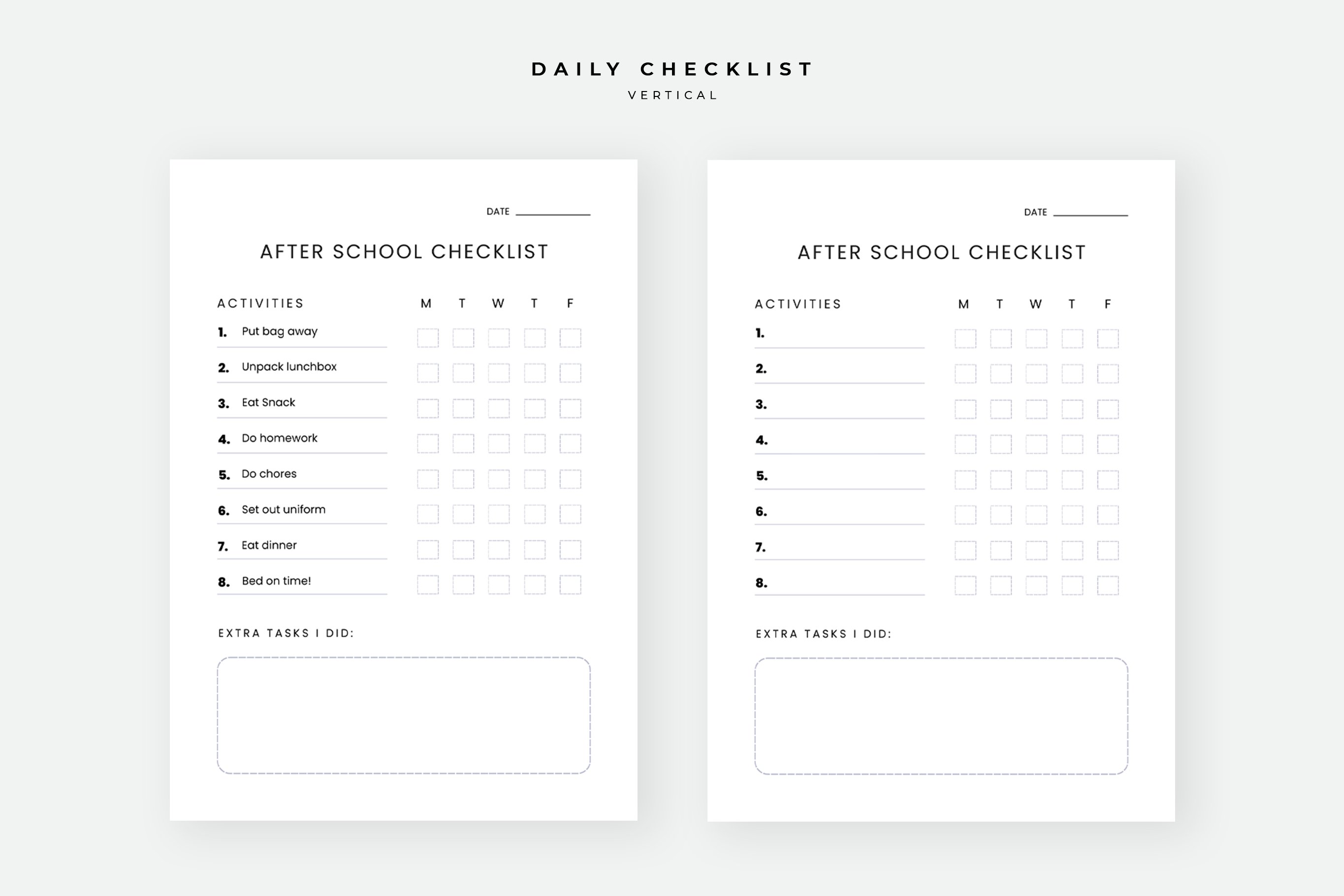 Checklist Template For Elementary Students