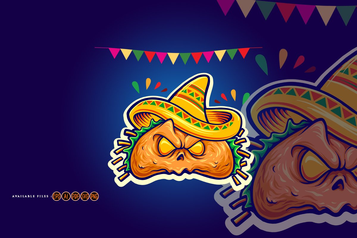 Scary delicious tacos restaurant mascot illustration (1829547 ...
