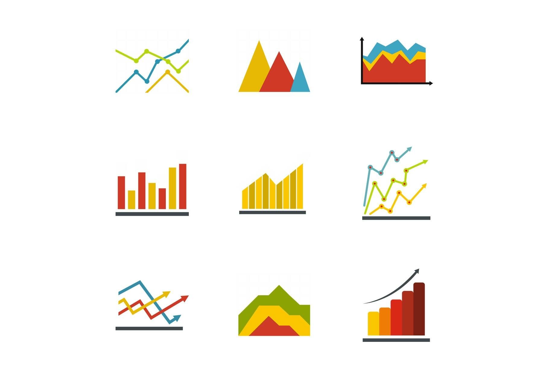 Graph icons set, flat style (1465432) | Icons | Design Bundles