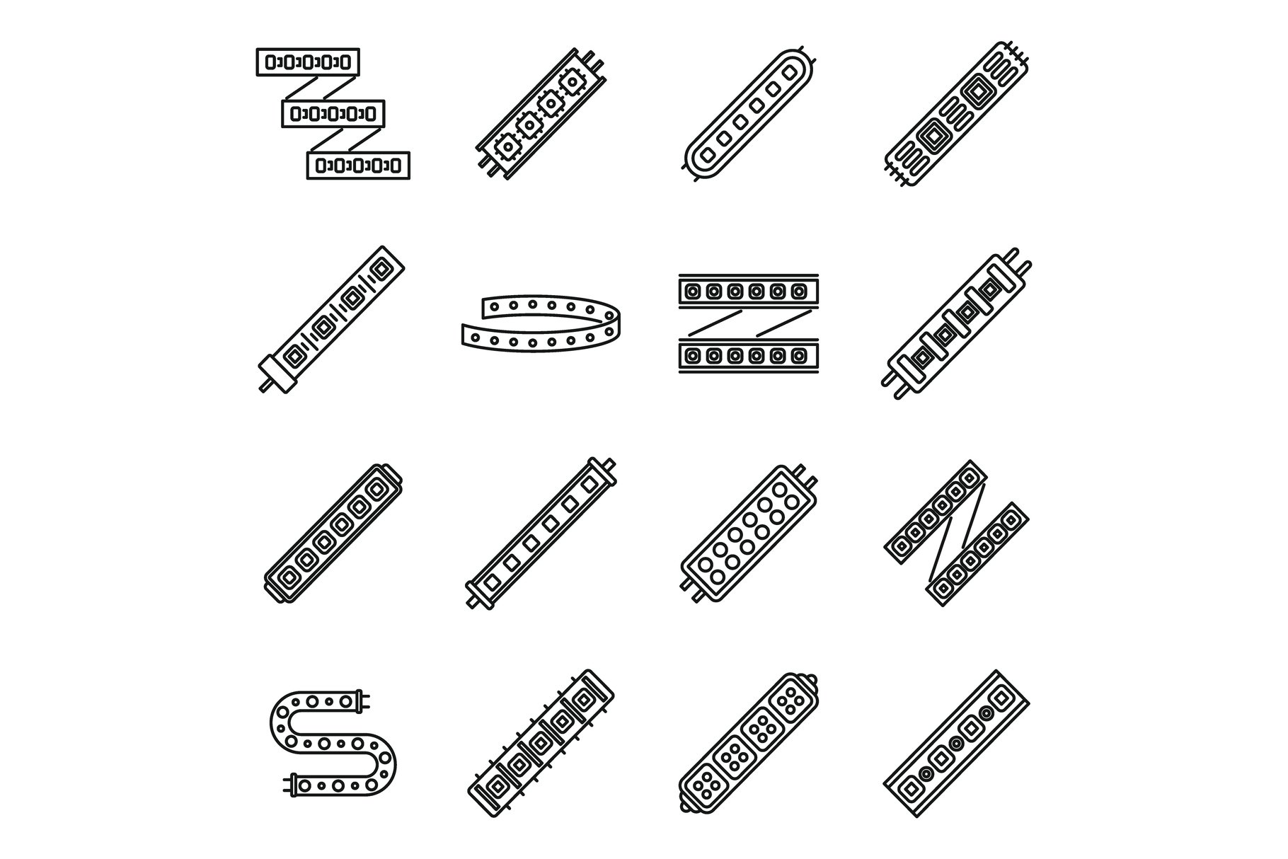 Led strip lights icons set outline vector. Module led