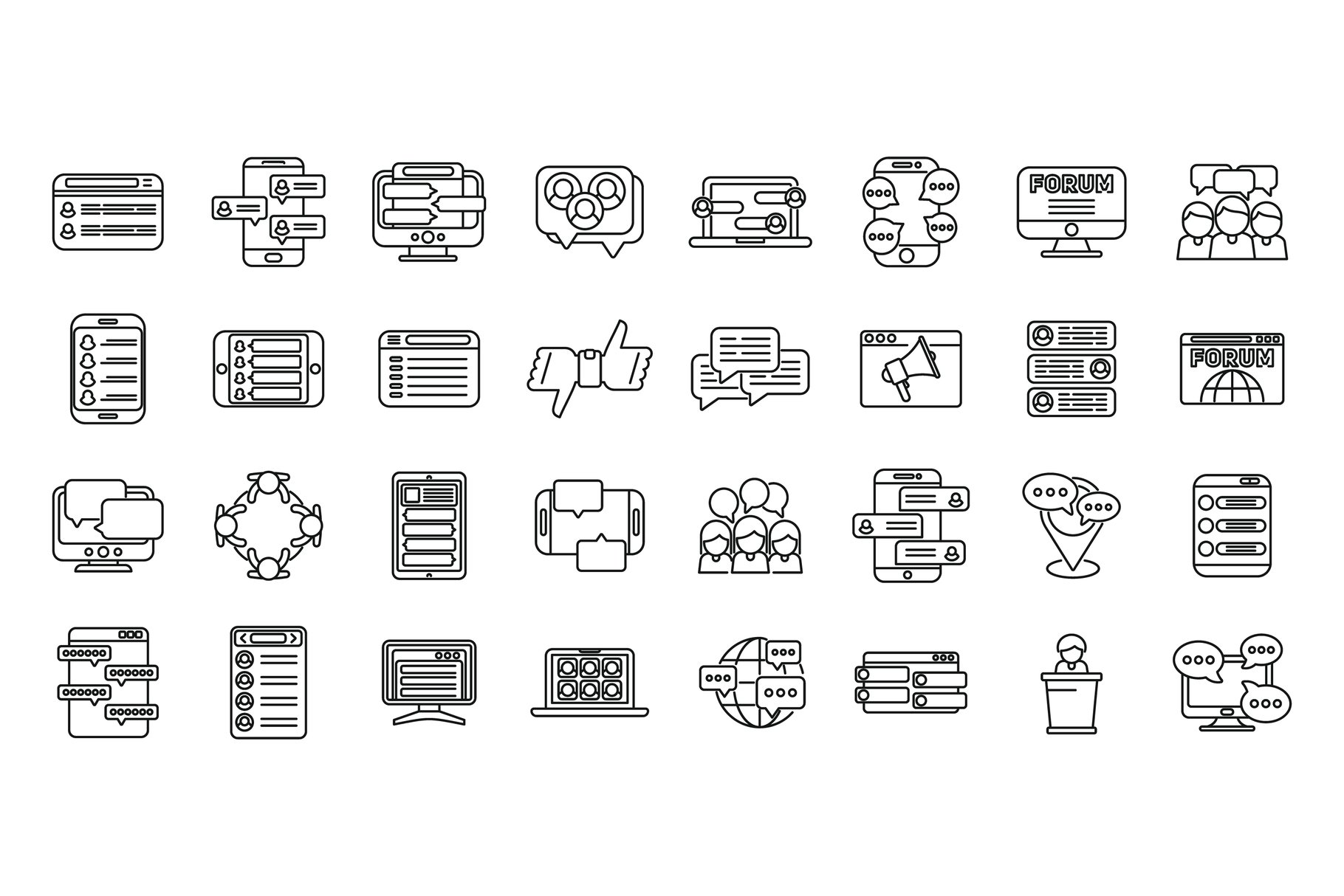Forum icons set outline vector. Feedback dialog (1789013) | Icons ...