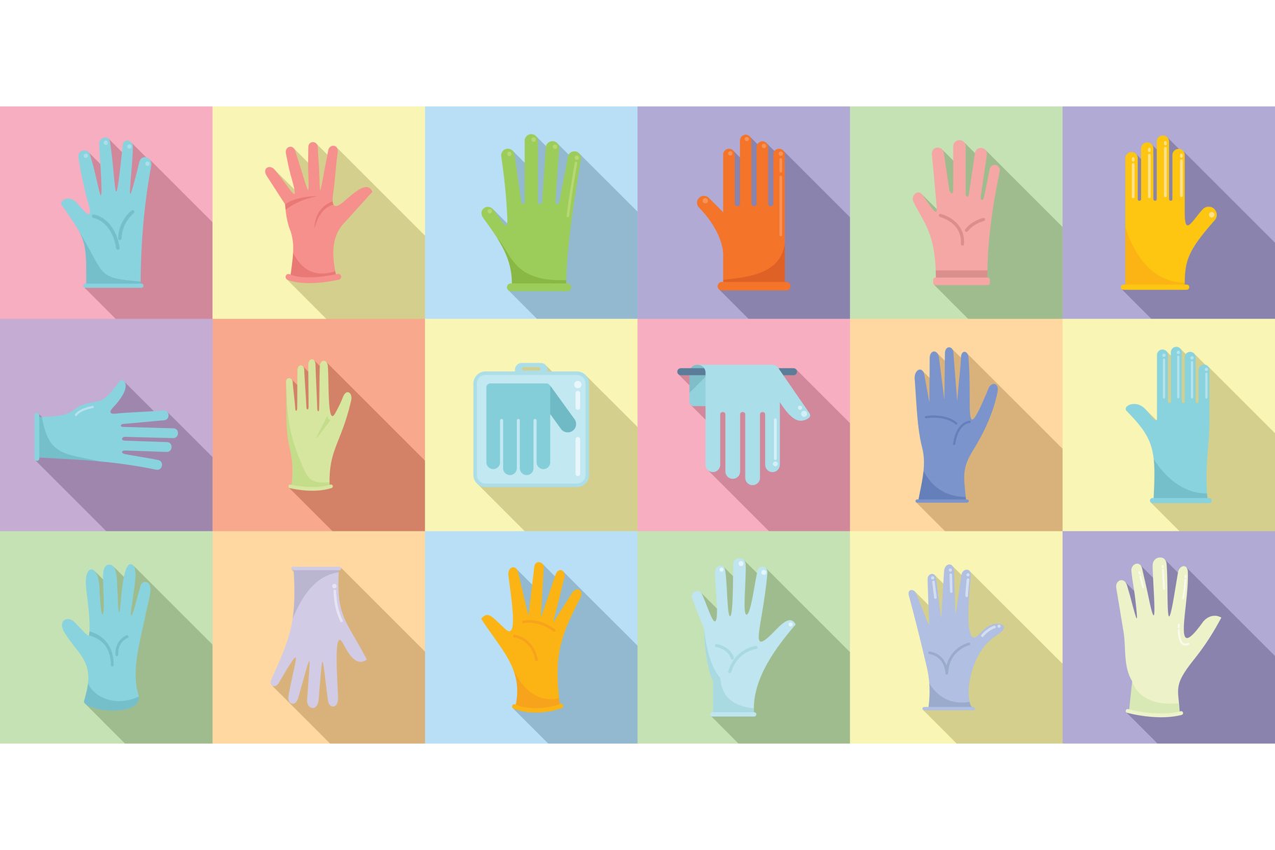 Medical gloves icons set flat vector. Care clinic