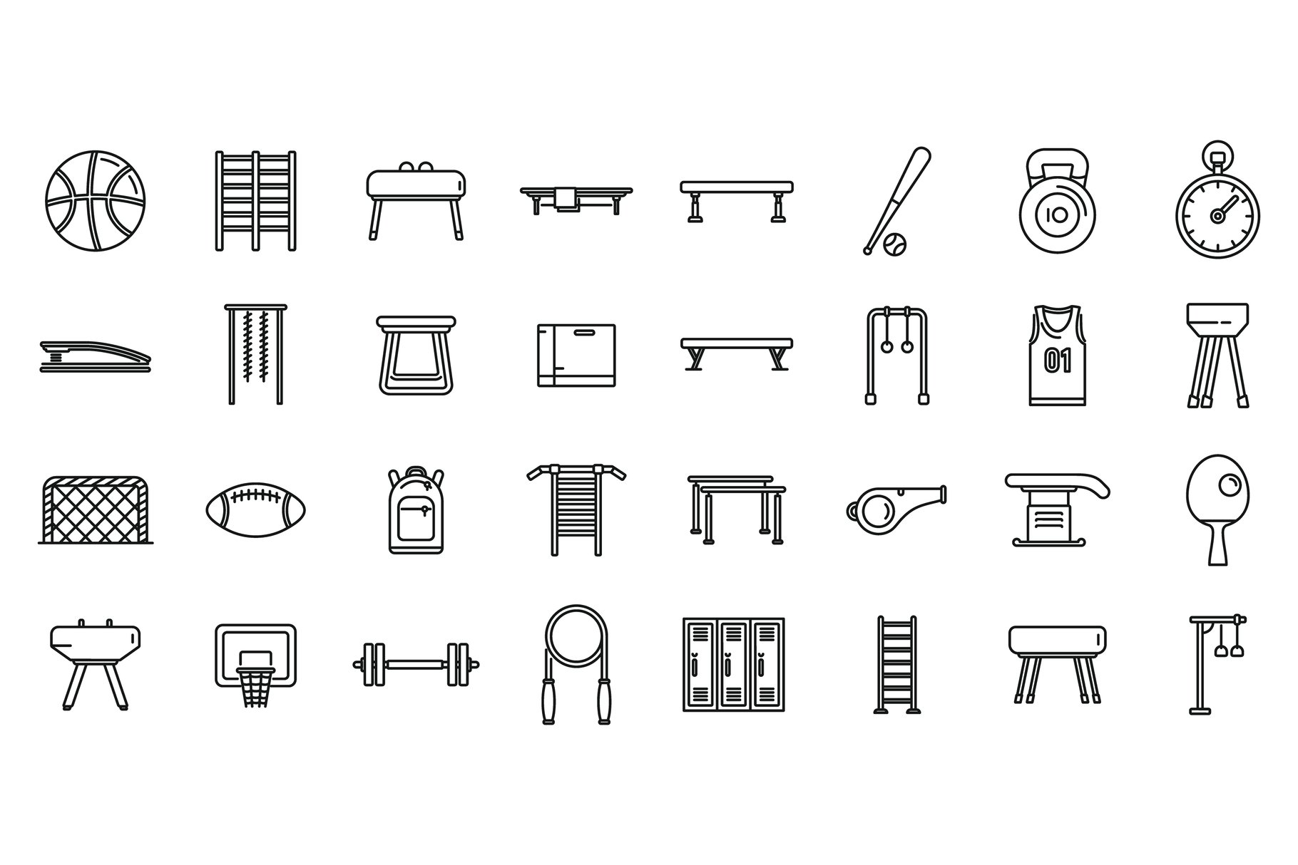 School gym icons set outline vector. Club equipment (1789064) | Icons ...