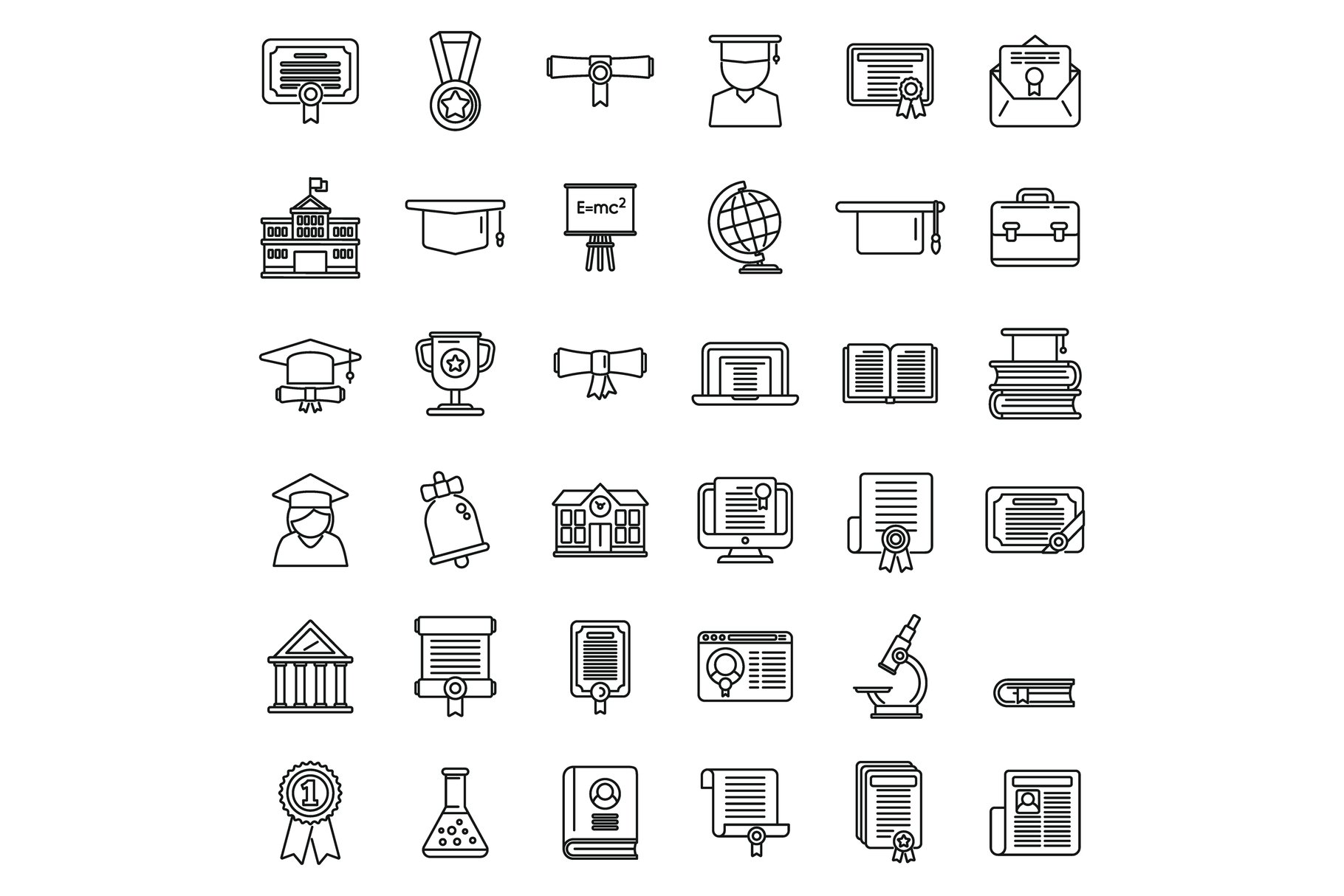Degree icons set outline vector. Academic bachelor