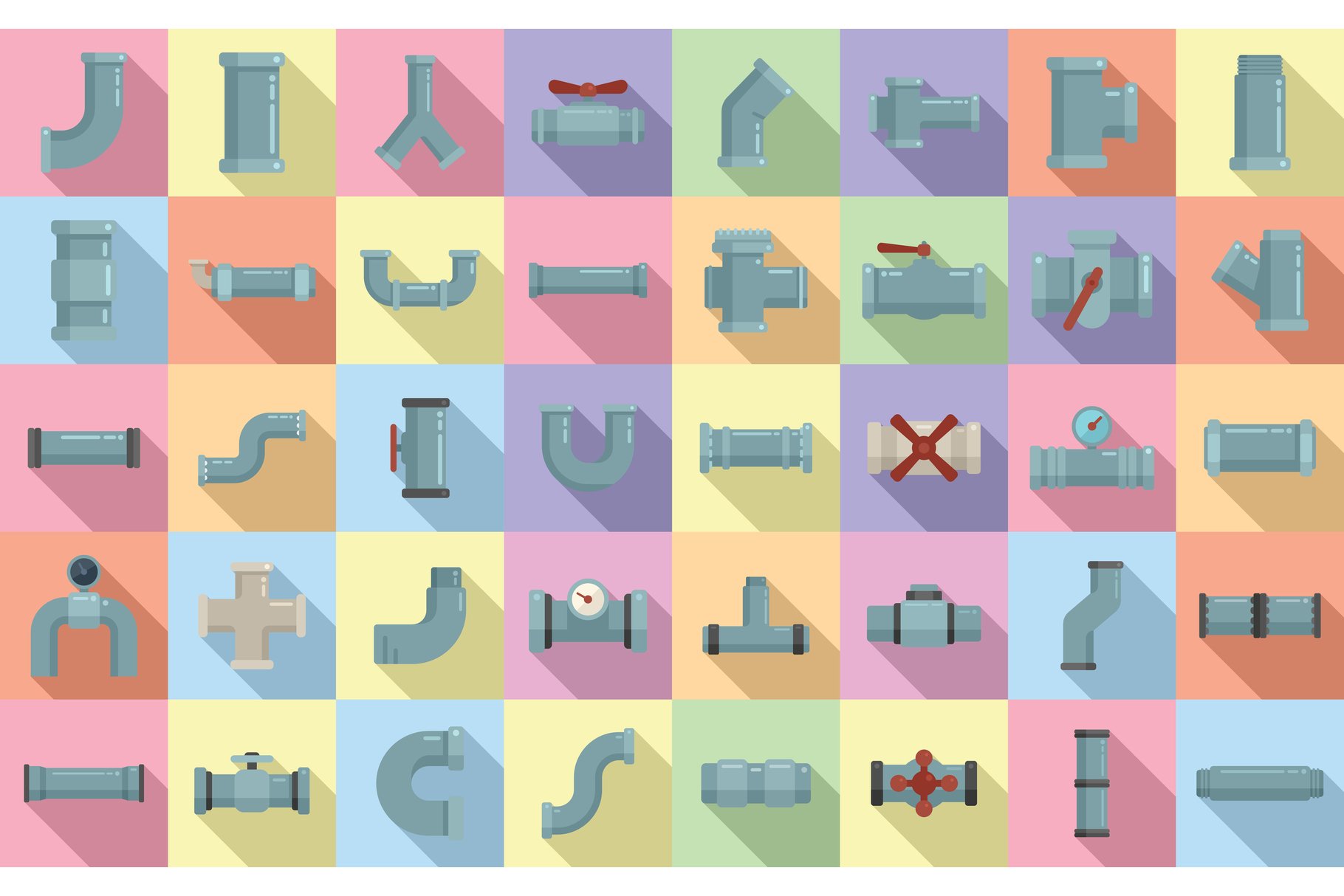 Pipe icons set flat vector. Steel valve (1789104) | Icons | Design Bundles