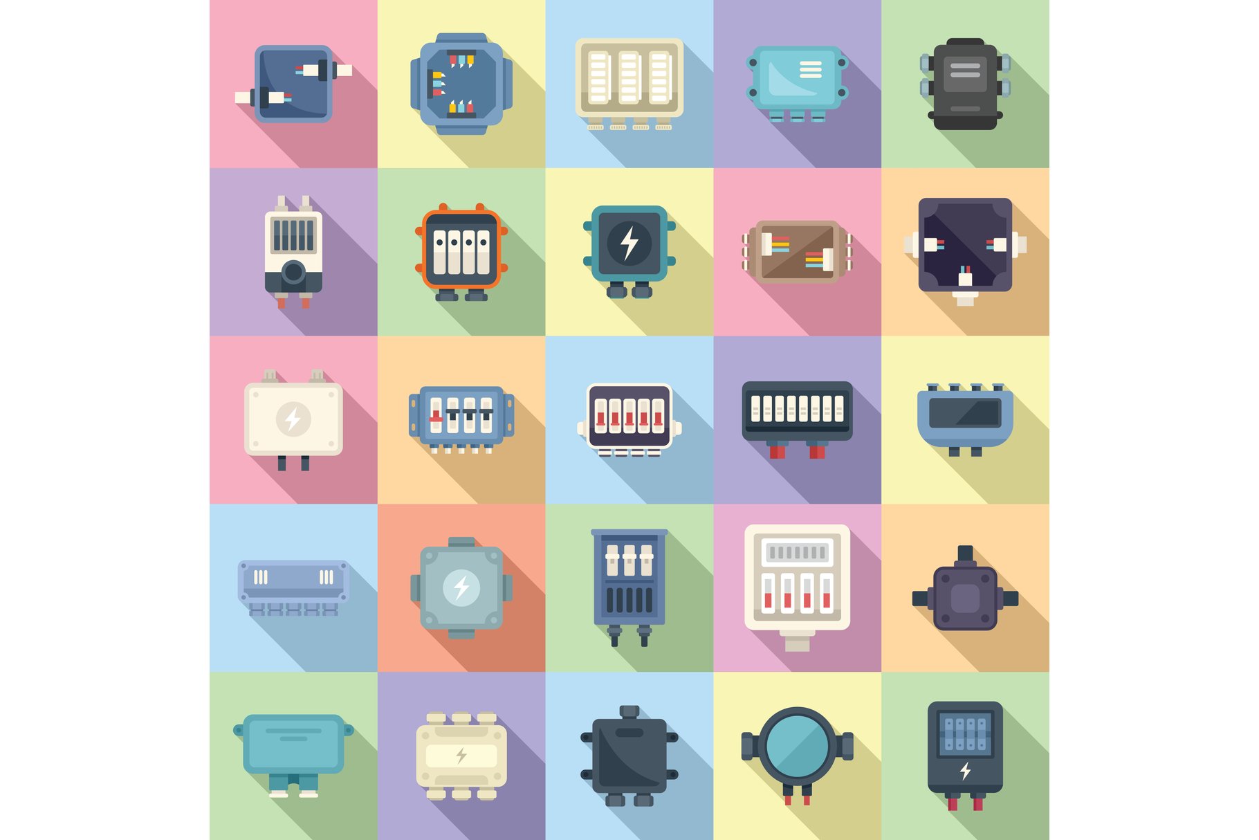 Junction box icons set flat vector. Cable connect (2223736) | Icons ...