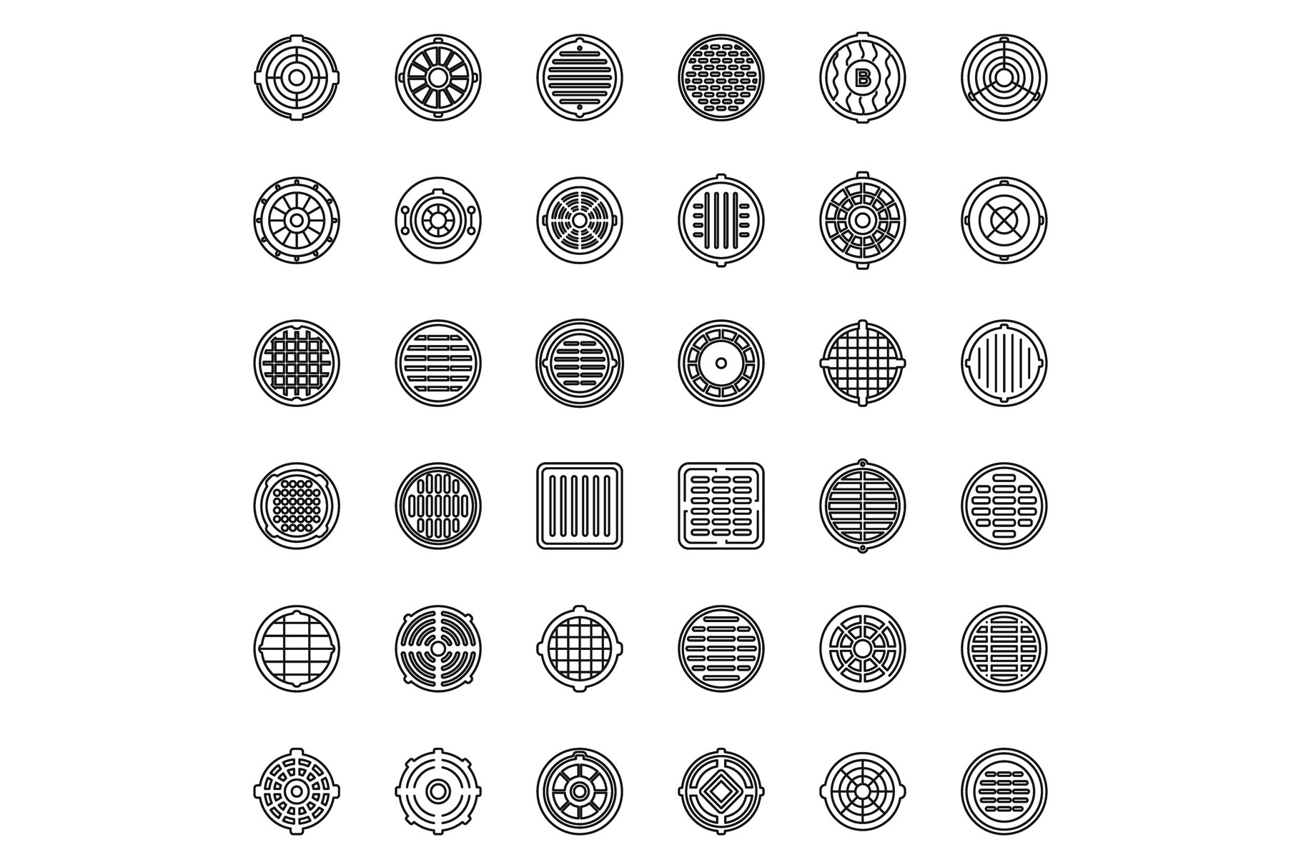 Manhole icons set outline vector. Canalization cap (2223794) | Icons ...