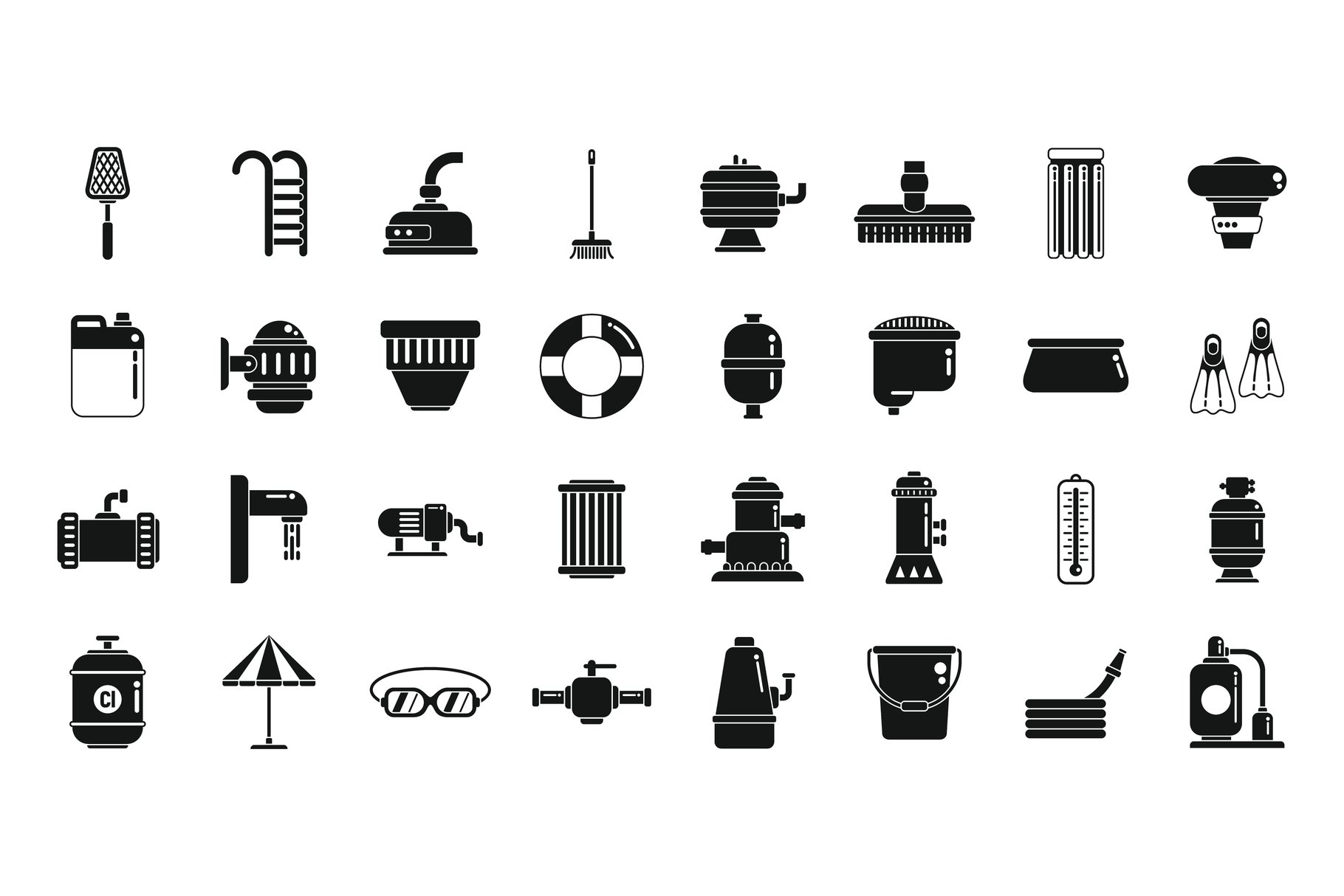 Equipment for pool icons set simple vector. Clean skimmer (2223898 ...
