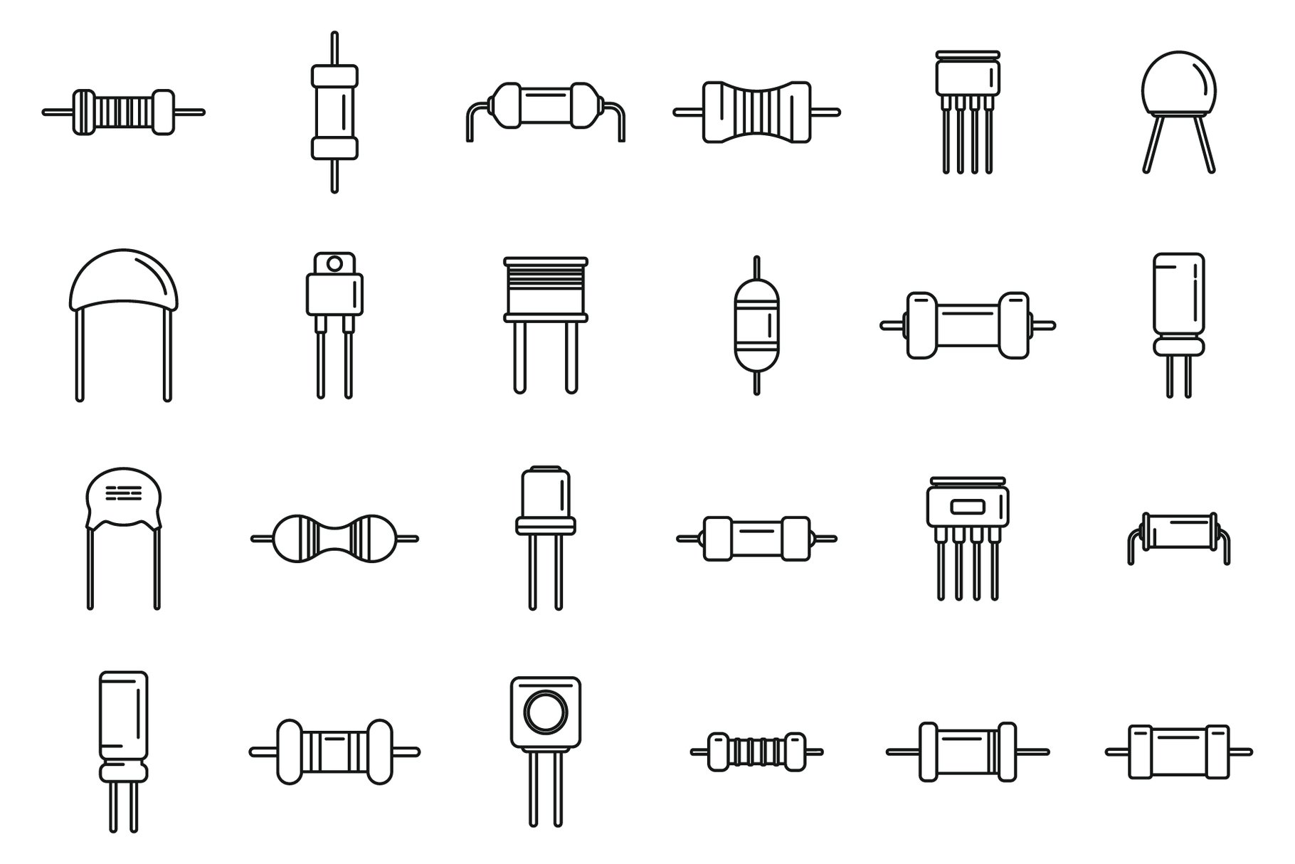 Resistor icons set outline vector. Capacitor chip (2223938) | Icons | Design Bundles