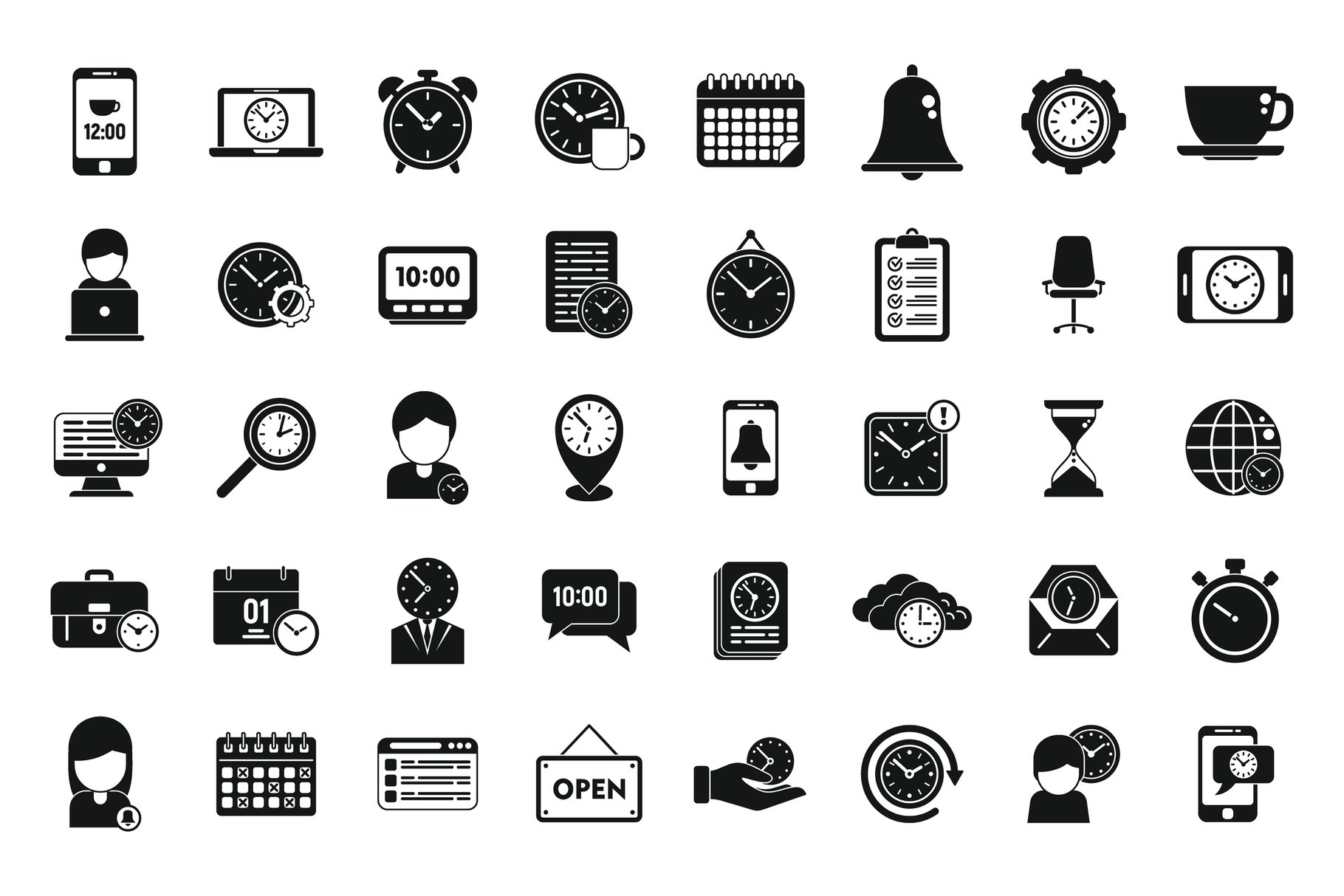 Flexible working hours icons set simple vector. Alarm clock (2223974 ...