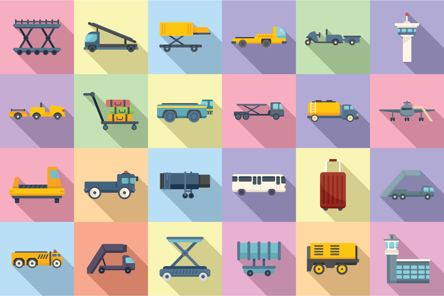 Airport ground support service icons set flat vector. Cargo (2224003 ...
