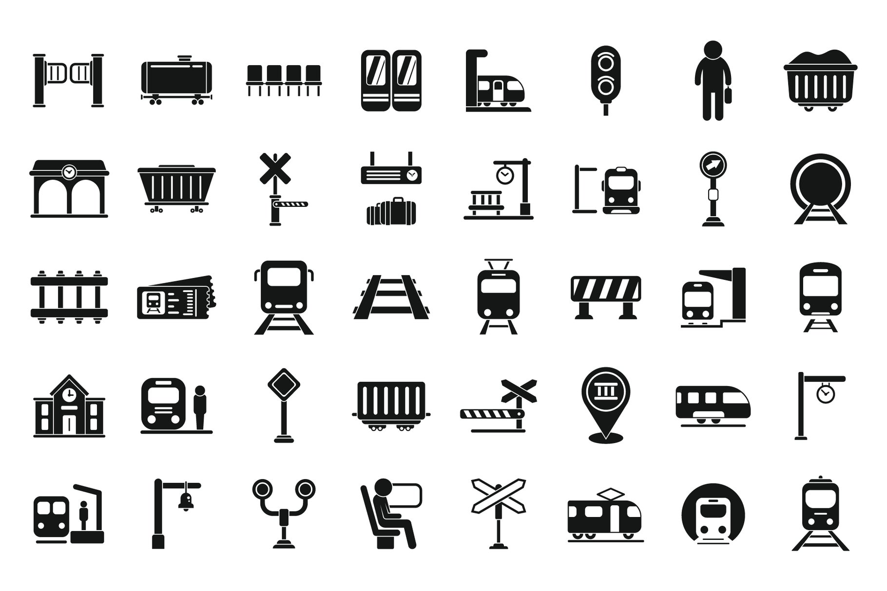 Railway platform icons set simple vector. Locomotive subway (2224006 ...