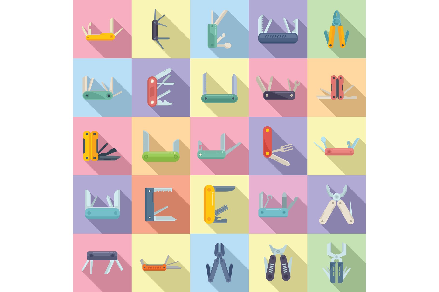 Multitool icons set flat vector. Multifunctional knife (2224056 ...