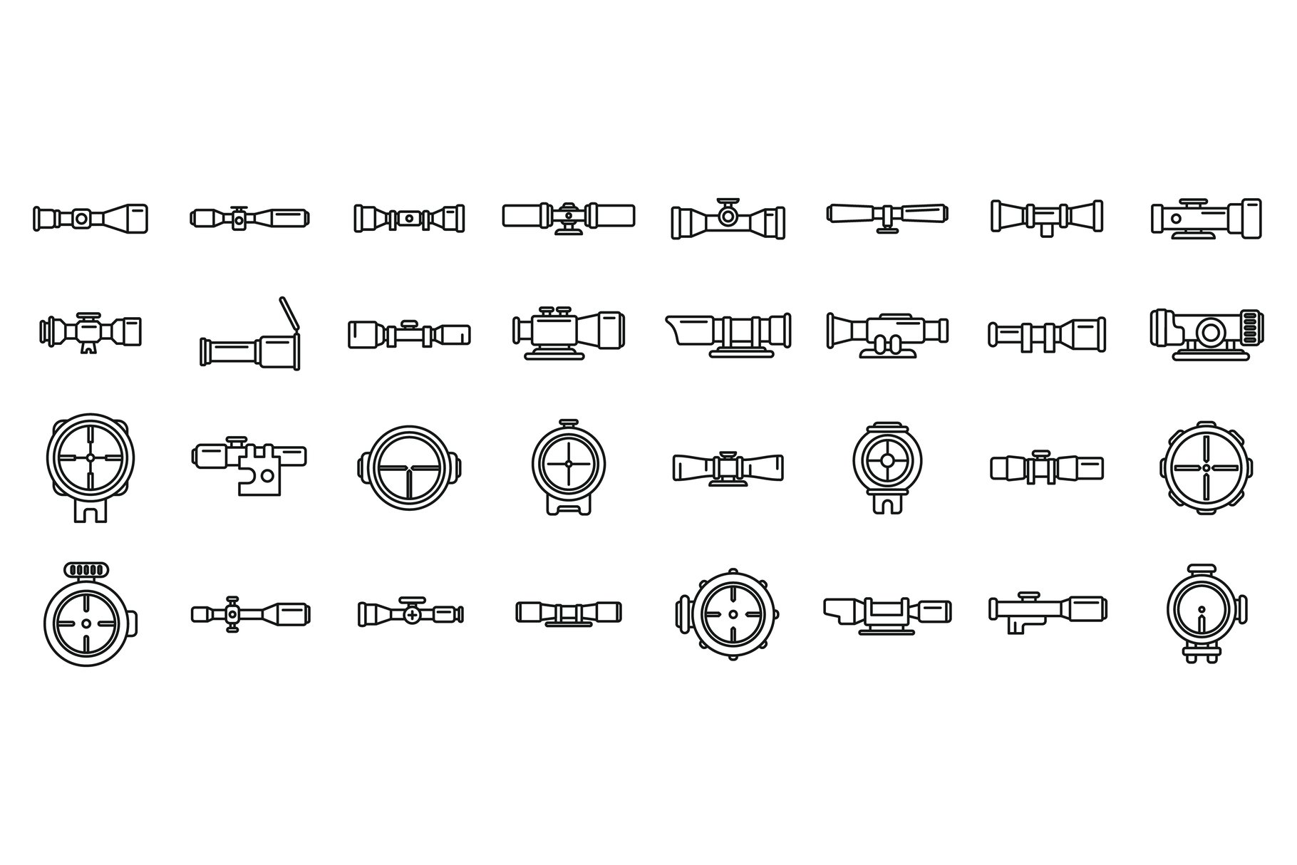 Telescopic sight icons set outline vector. Sniper scope (2224081 ...