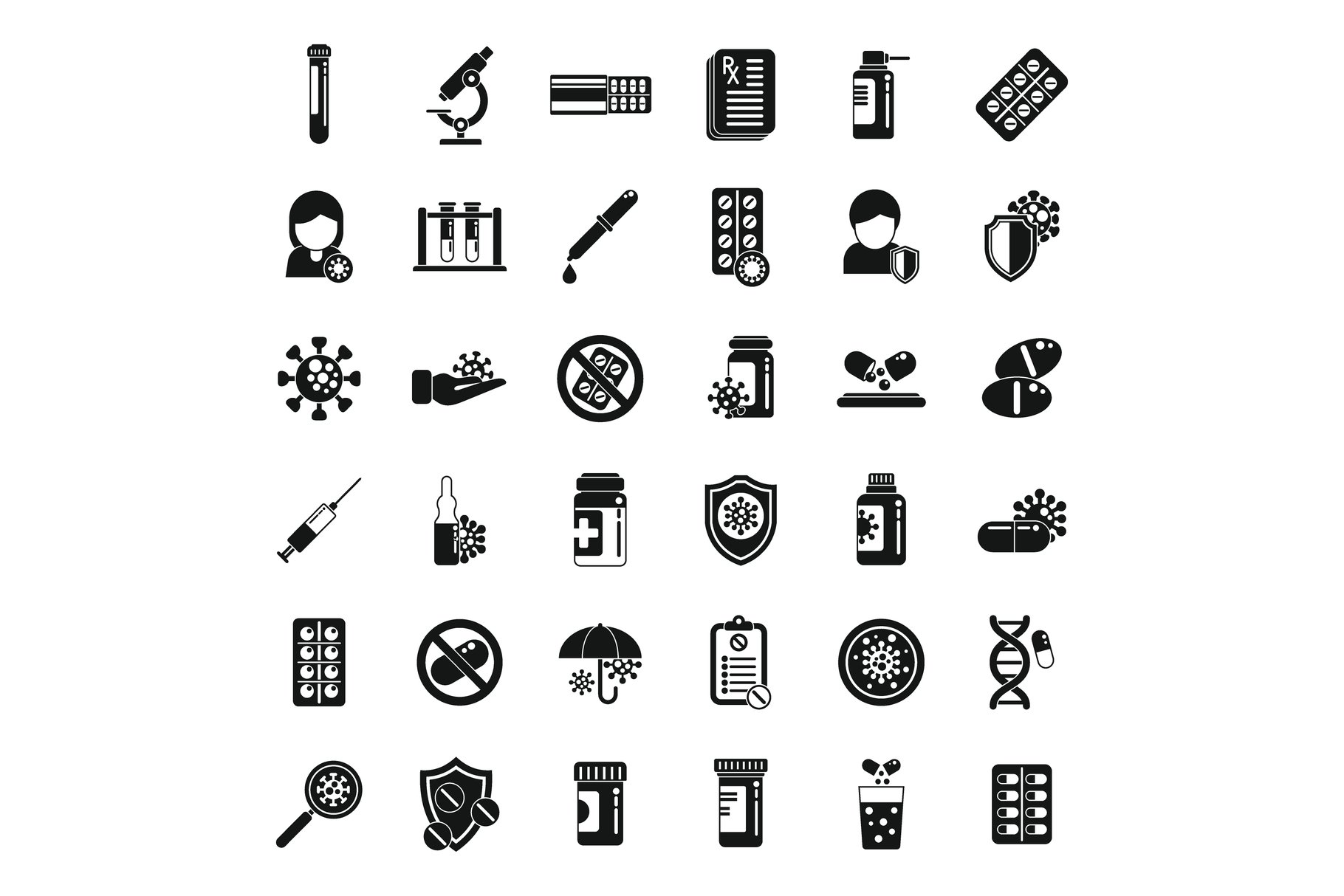 Antibiotic resistance icons set simple vector. Immune drug (2224176 ...