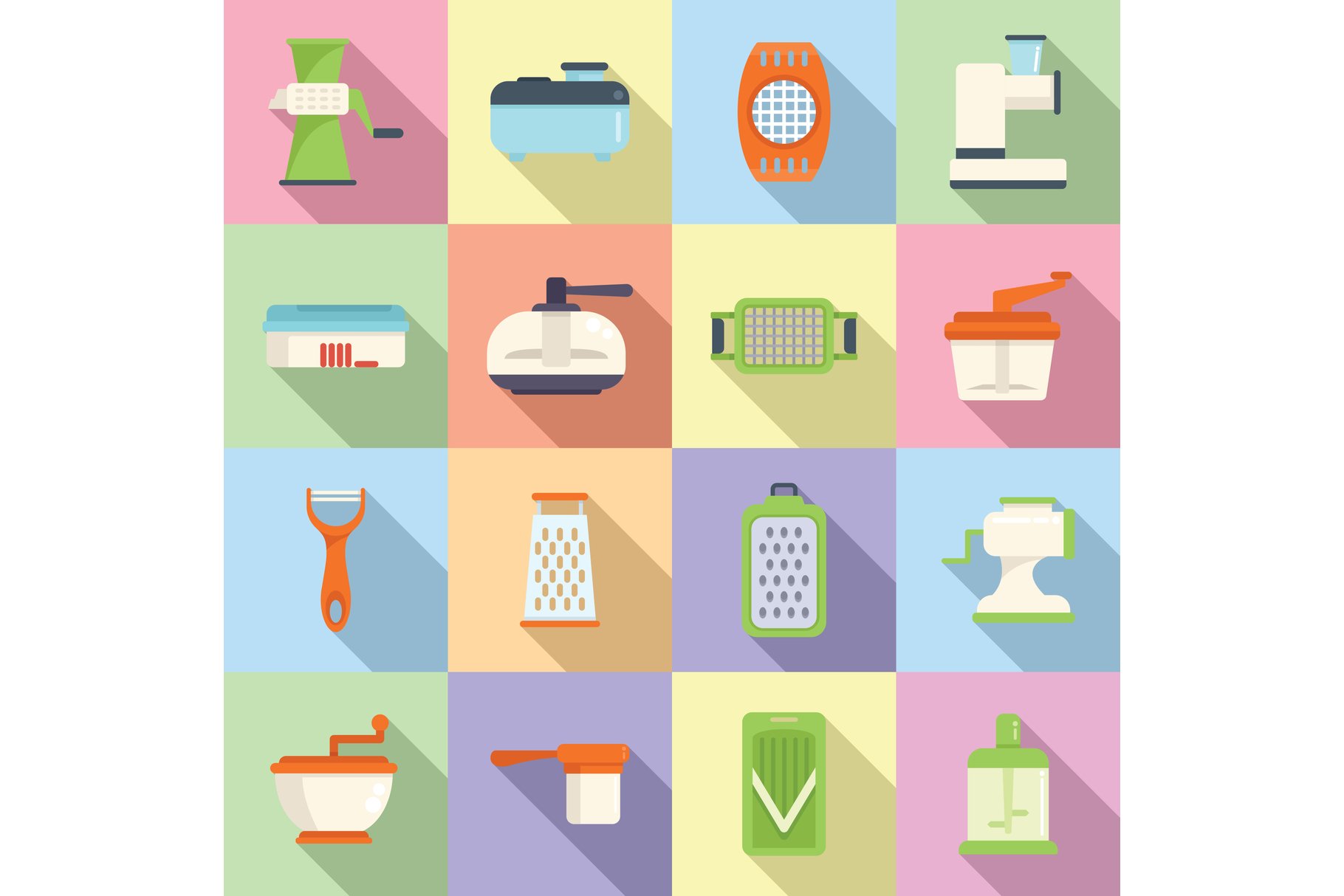 Vegetable cutter icons set flat vector. Chopper appliance (2224384 ...