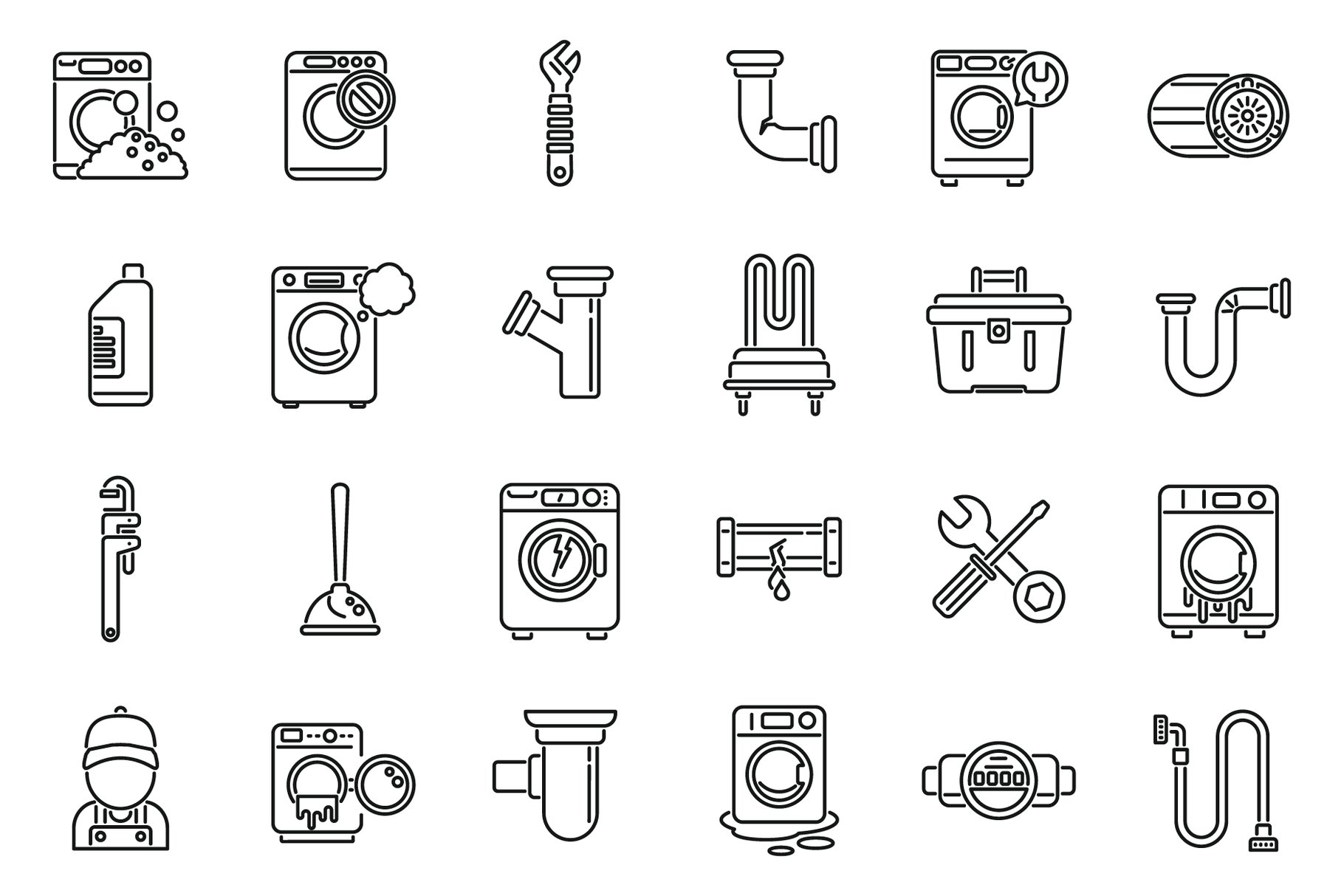 Washing machine repair icons set outline vector. Broken (2224616 ...