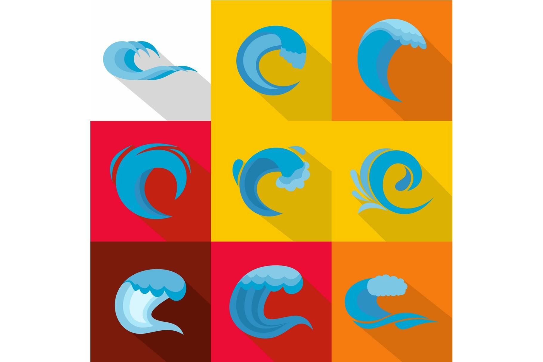 Surge icons set, flat style (1465596) | Icons | Design Bundles